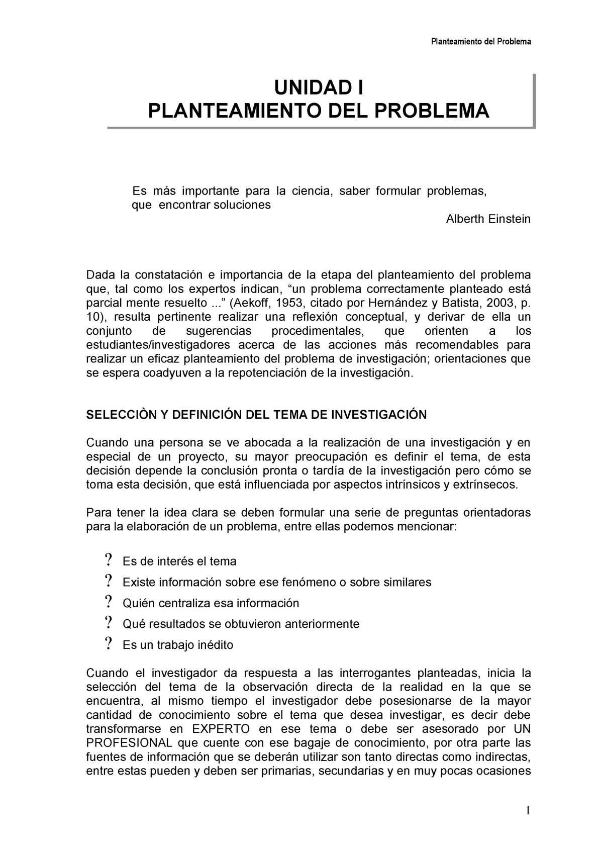 Unidad 1 Planteamiento Del Problema Es Más Importante Para La Ciencia