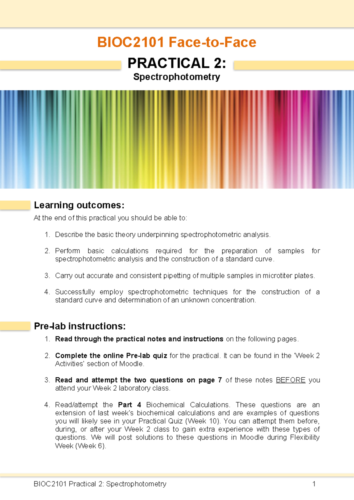 Bioc2101 2024 Prac 2 Notes Spectrohphotometry Final Bioc2101 Face To