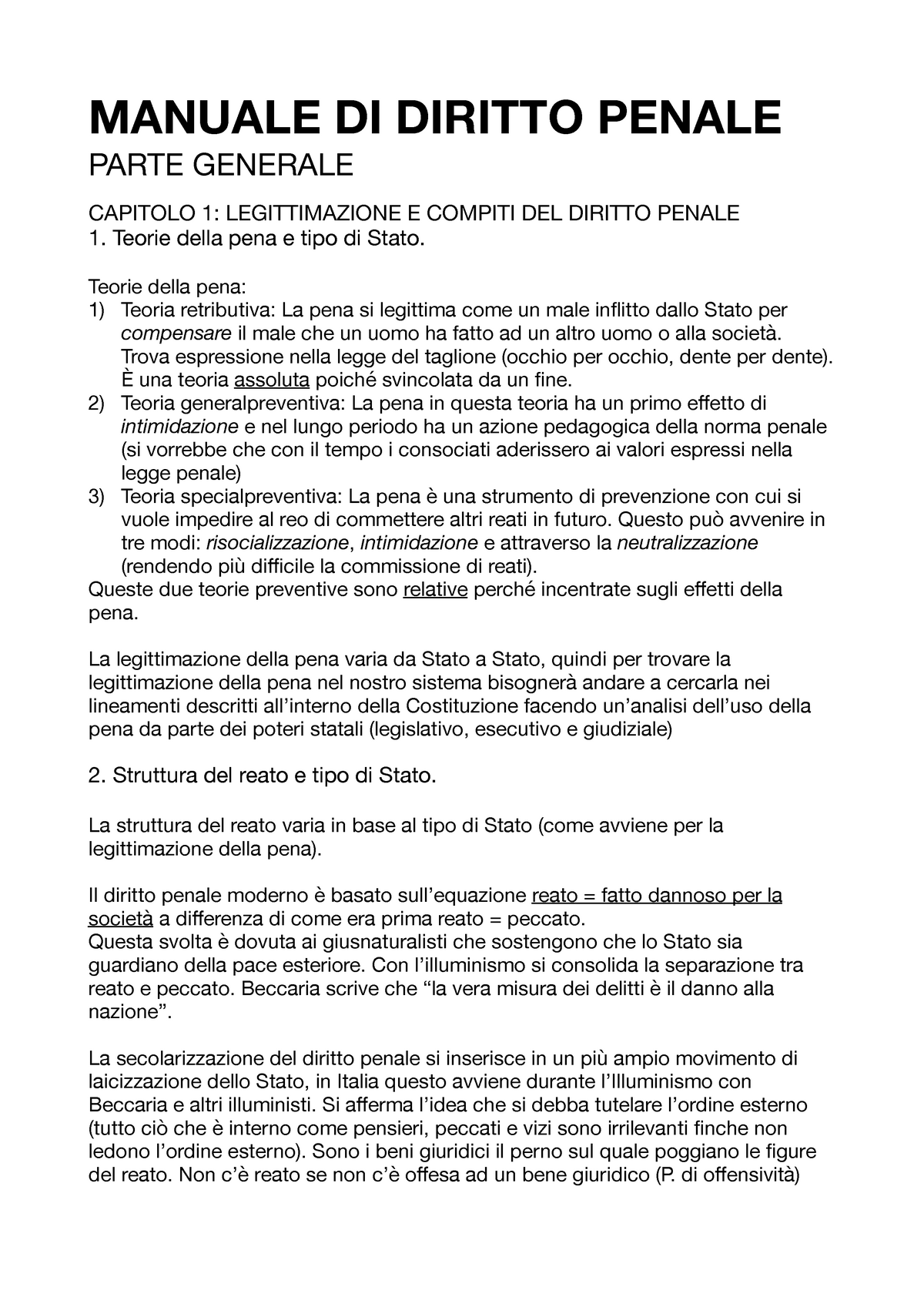 Riassunti Del 1 Cap Del Manuale Di Diritto Penale Dolcini Galla