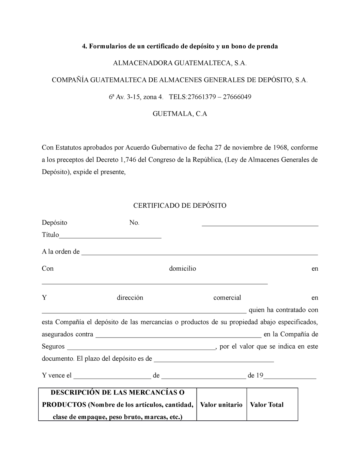 410839985 Certificado De Deposito Y Bono De Prenda 4 Formularios De