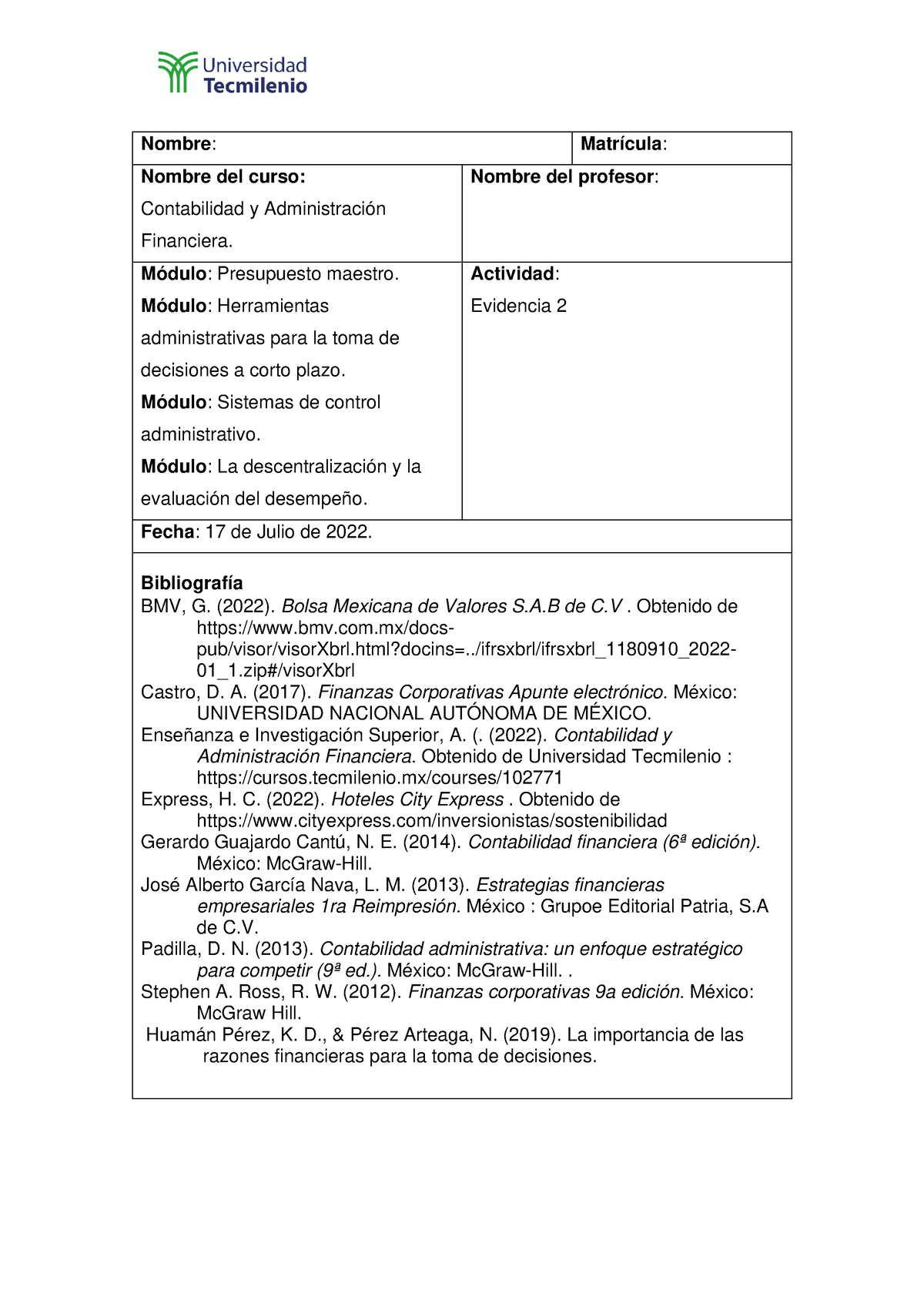 Evidencia 2 Contabilidad Y Administracion Financiera Nombre