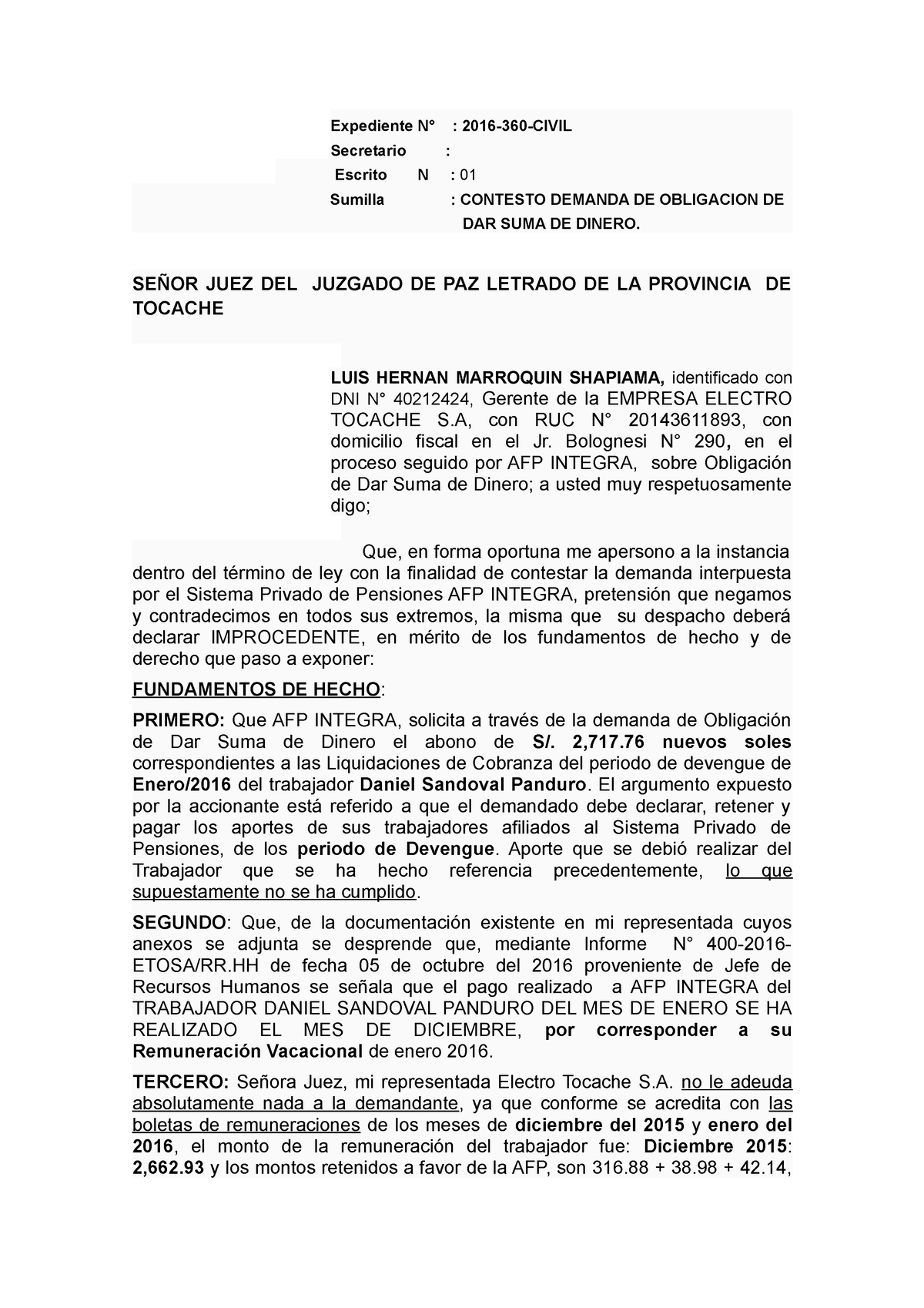 328172451 Contestacion De Demanda De Obligacion De Dar Suma De Dinero