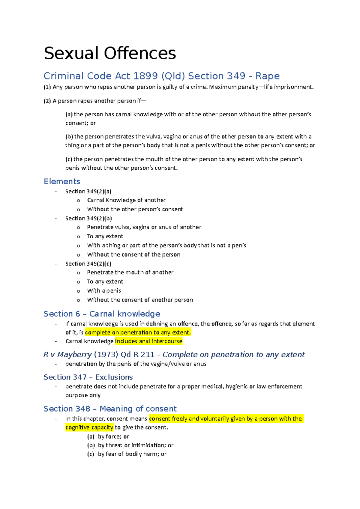 Sexual Offences Lecture Note 4 Sexual Offences Criminal Code Act