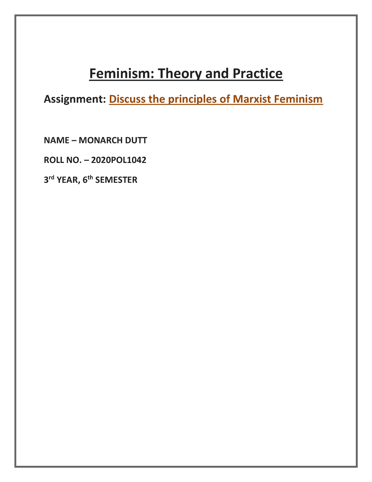 Feminism Assg Feminism Theory And Practice Assignment Discuss The