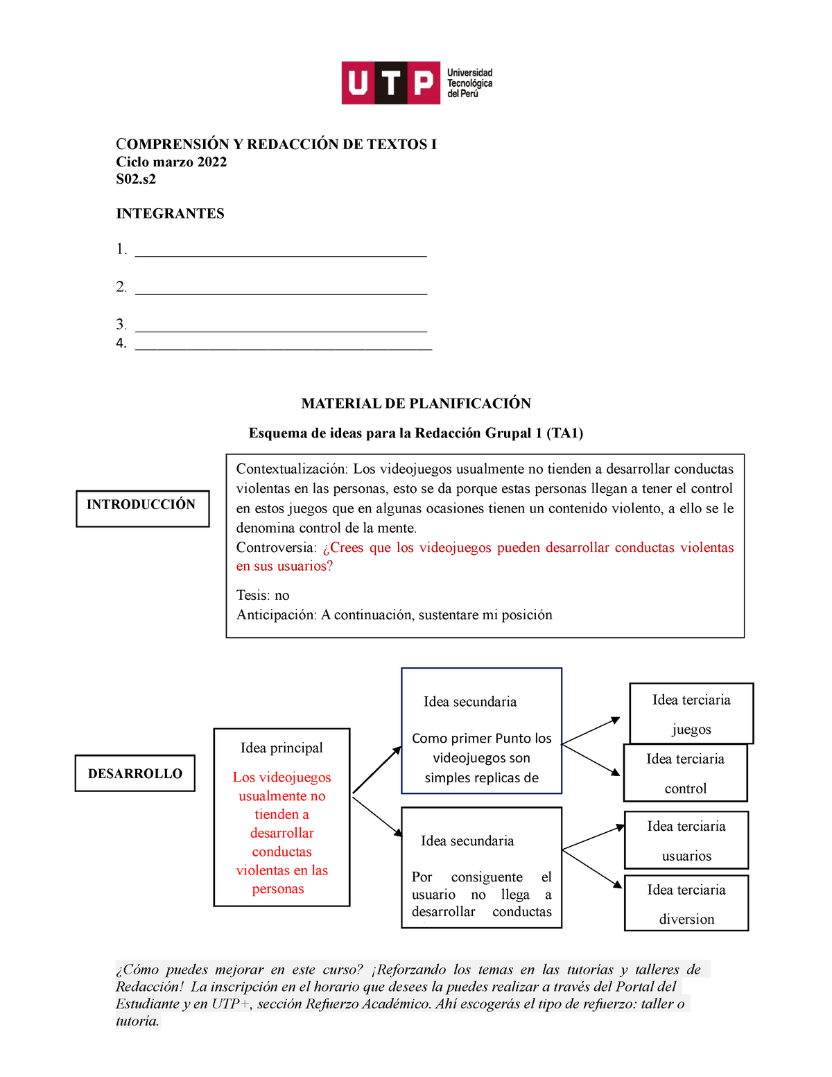 S02s2 Esquema De Redacciòn Tarea Académica 1 Ta1 Marzo 2022 C