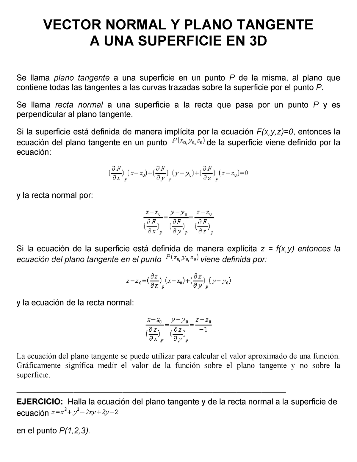 11 Vector Normal Y Plano Tangente Vector Normal Y Plano Tangente A