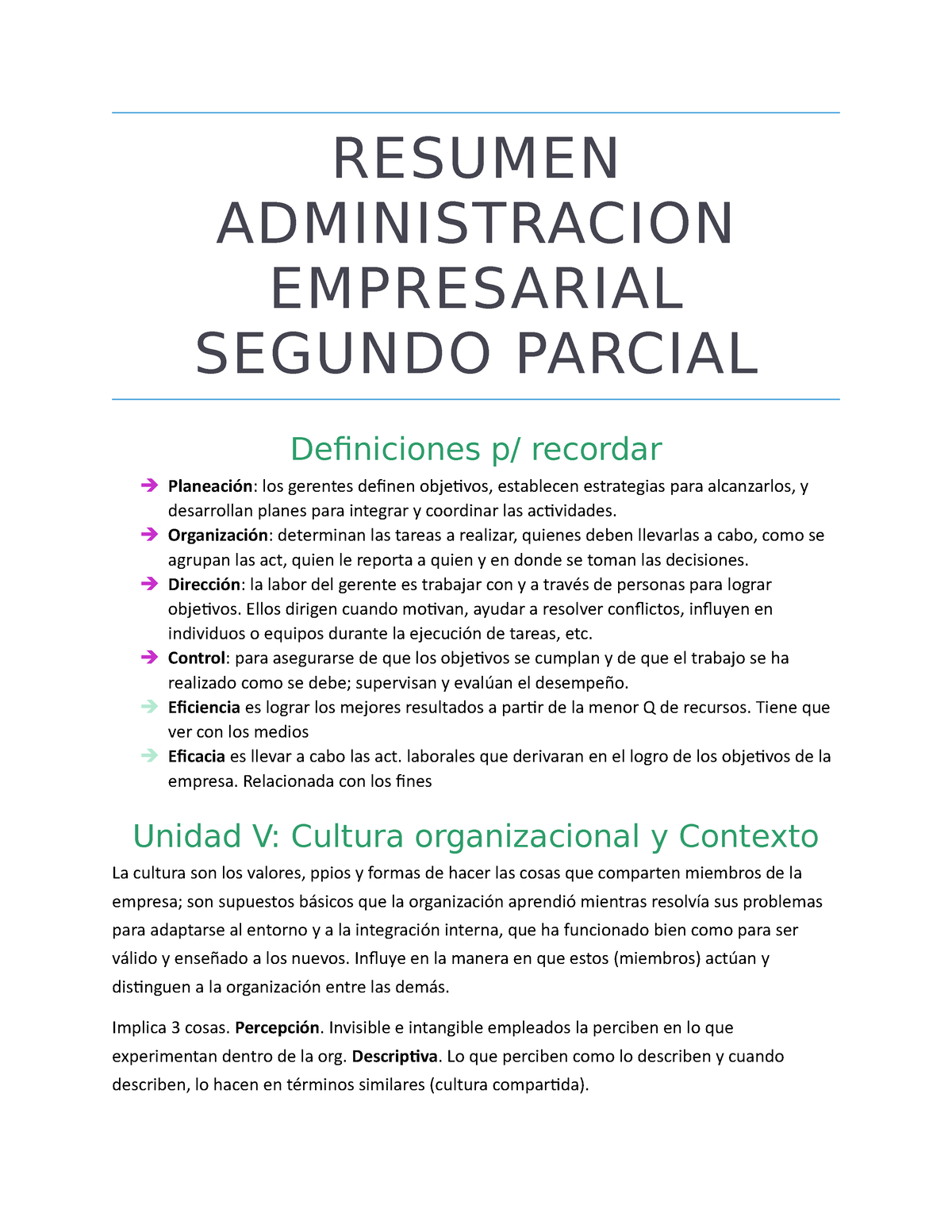 Resumen Administracion Empresarial Segundo Parcial Resumen