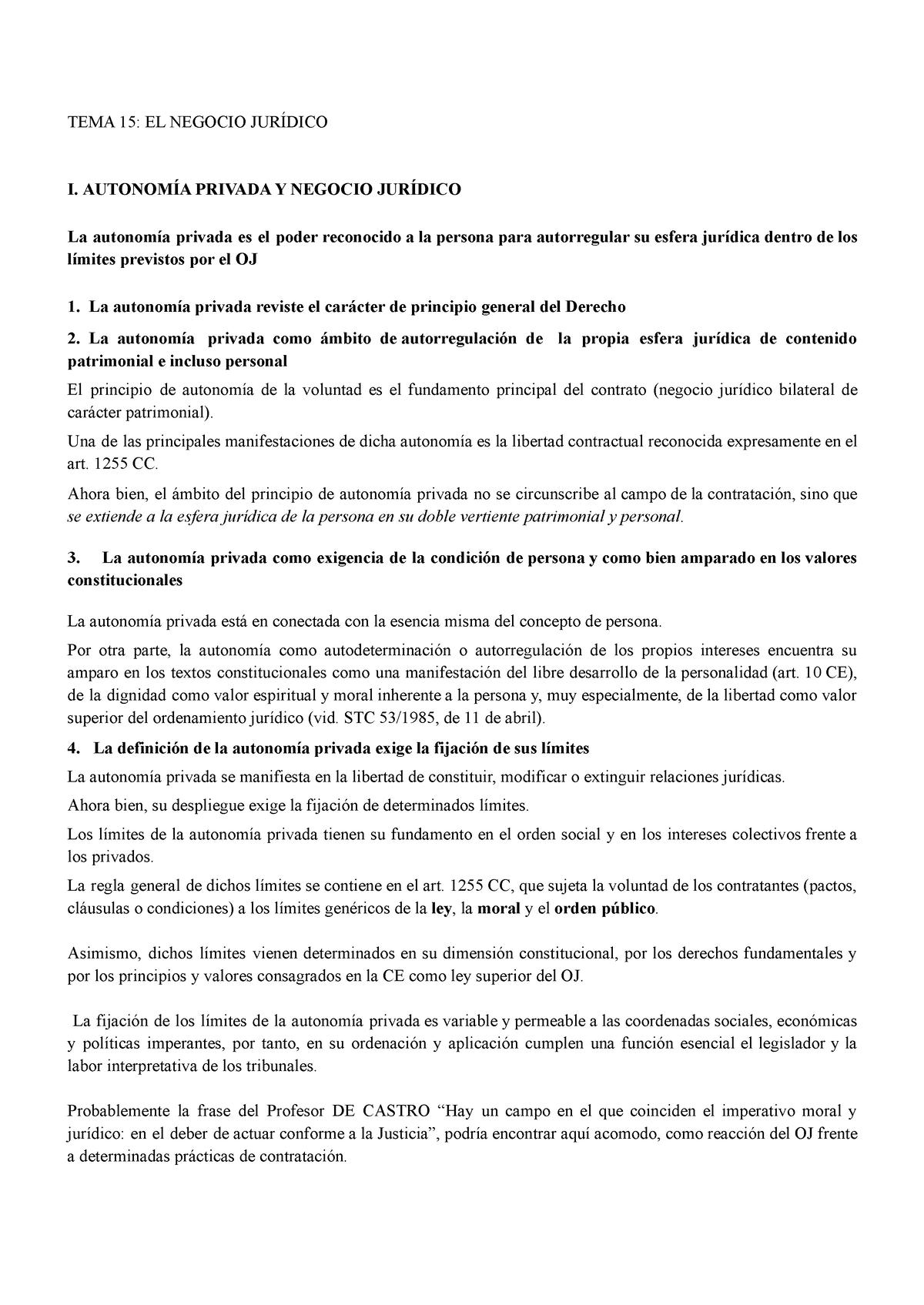 Tema 15 El Negocio Jurídico Tema 15 El Negocio JurÍdico I AutonomÍa