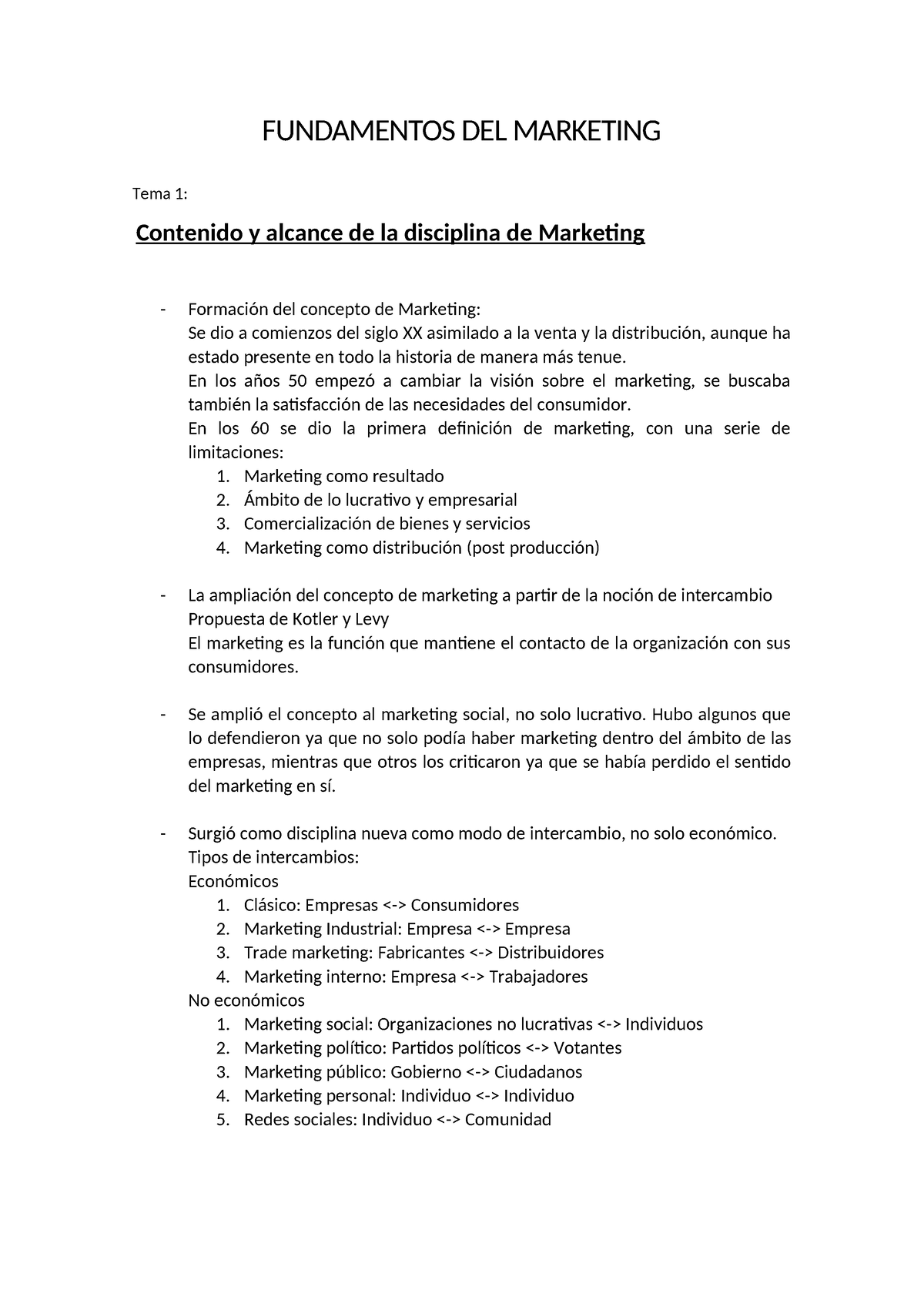 Fundamentos Del Márketing Fundamentos Del Marketing Tema 1 Contenido