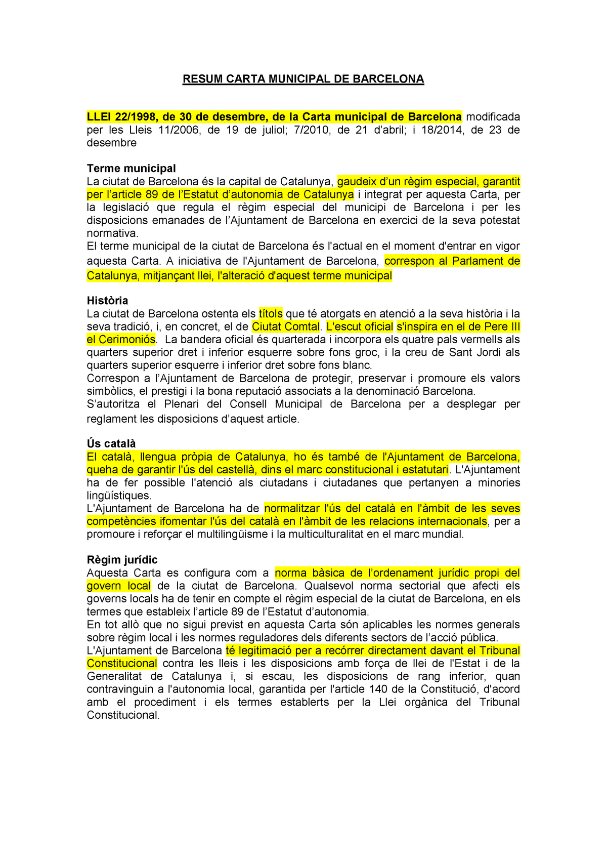 Resum Carta Municipal De Barcelona Resum Carta Municipal De Barcelona