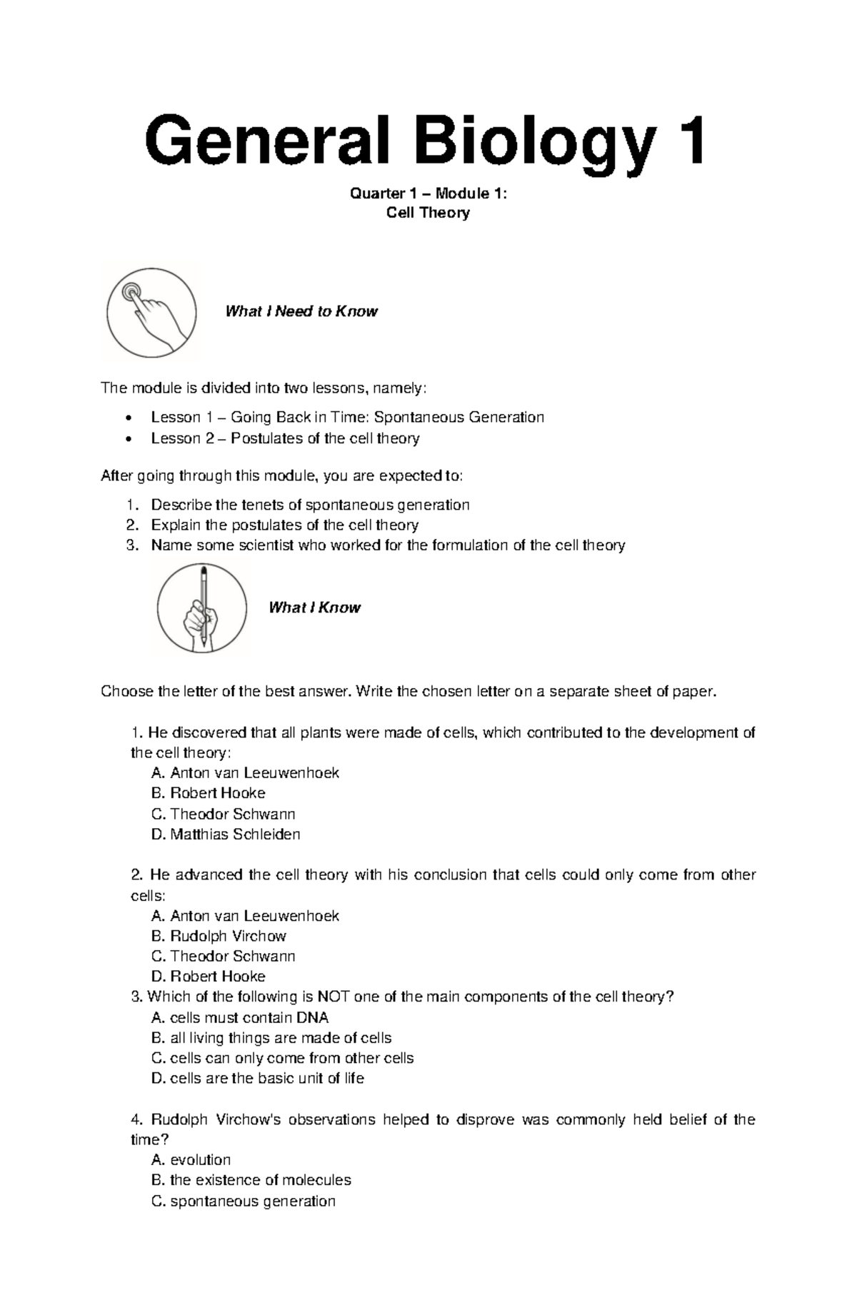 Gen Bio 1 Modules 1 3 Lecture Notes 1 General Biology 1 Quarter 1