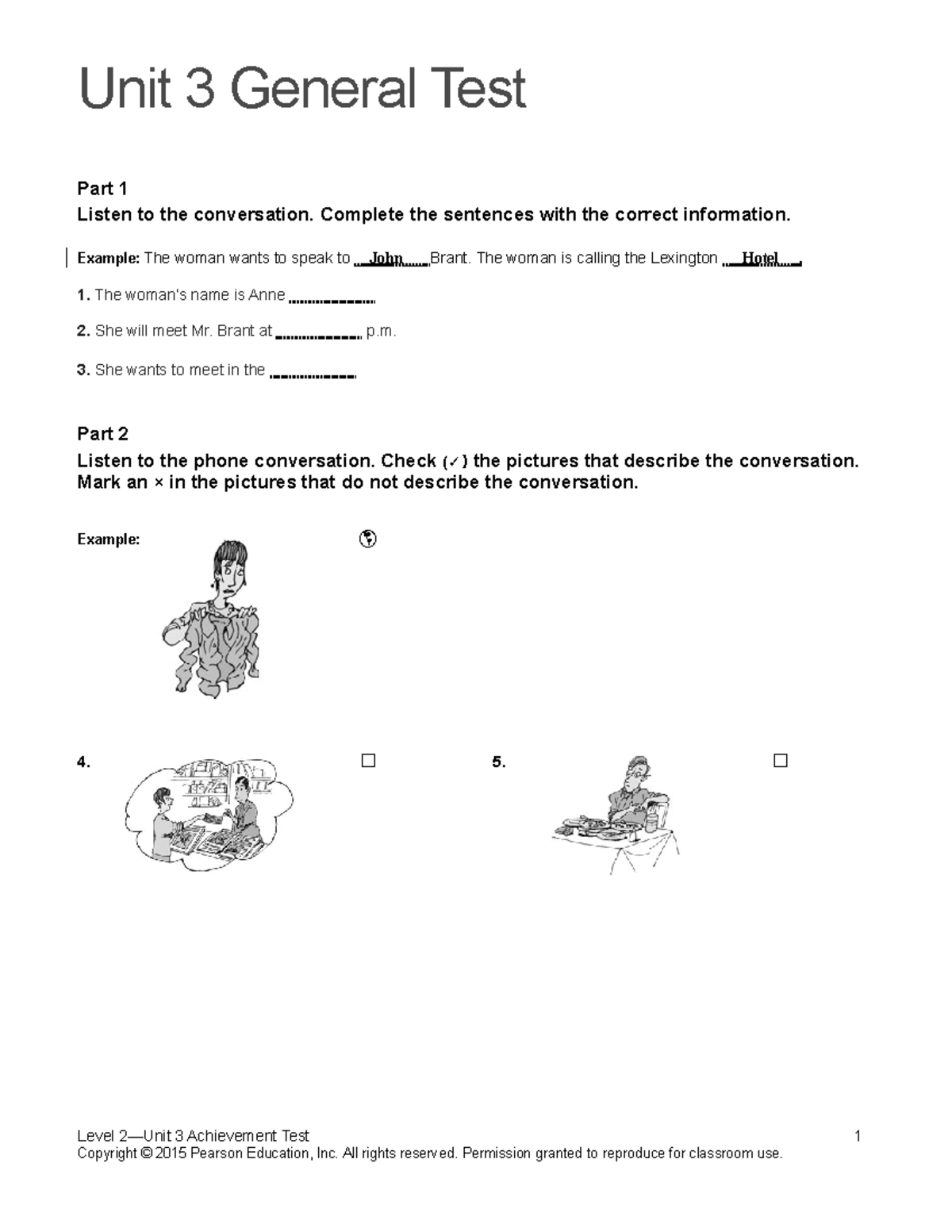 Tn2 U3 Assessment Top Notch 2 Level B1 Unit 3 General Test Part 1