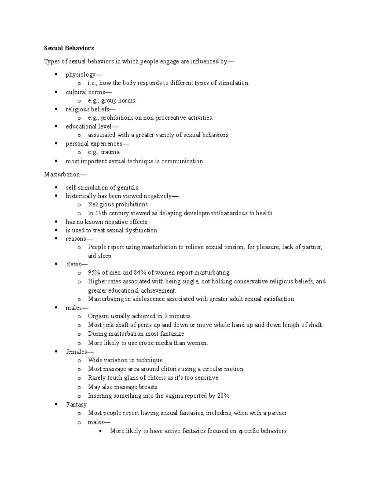 Exam 2 Notes Sexual Behaviors Types Of Sexual Behaviors In Which