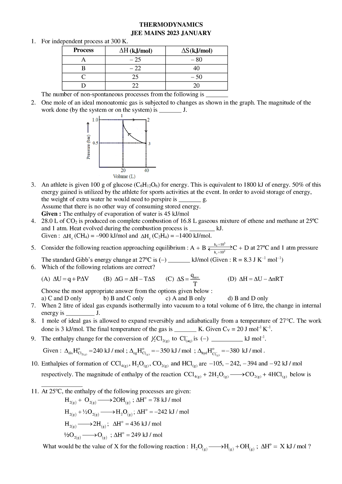 Thermodynamics Jee Pyq 2 Thermodynamics Jee Mains 2023 January For