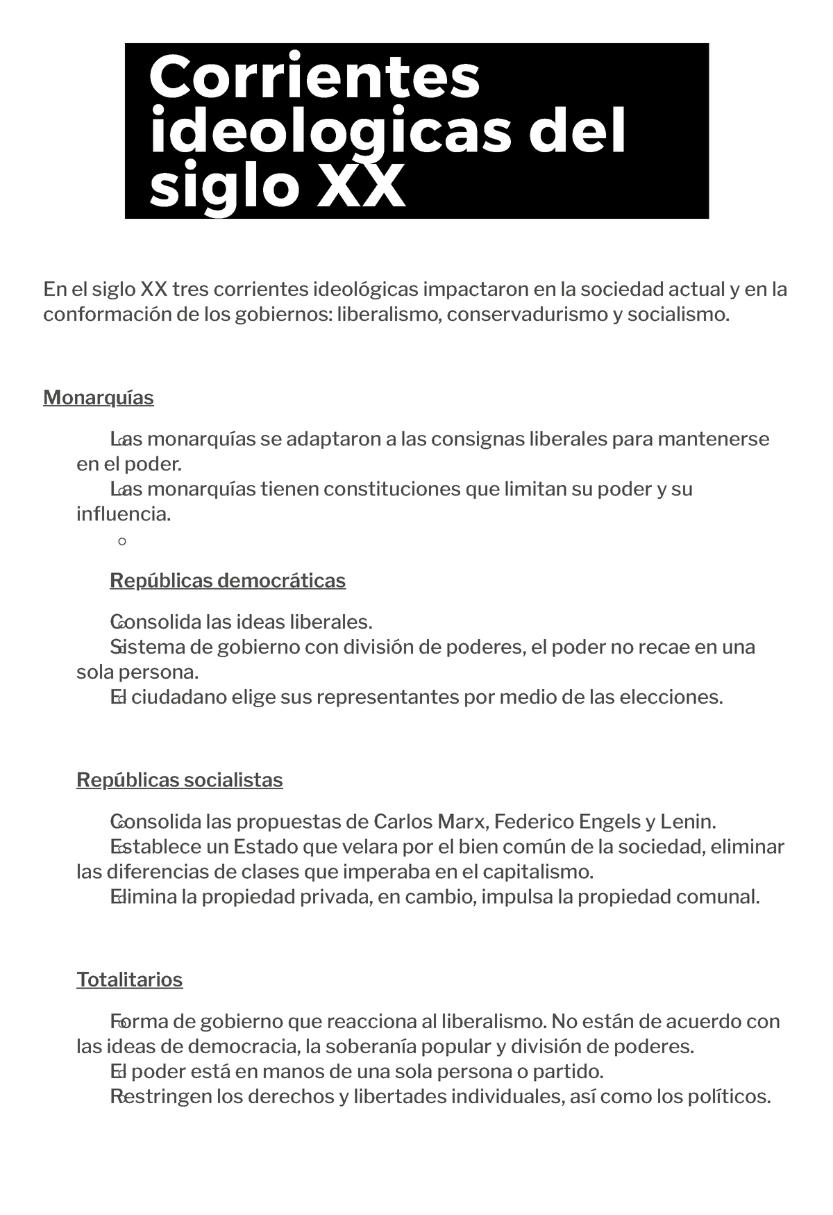 Ideologias Del Siglo Xx En El Siglo Xx Tres Corrientes Ideológicas