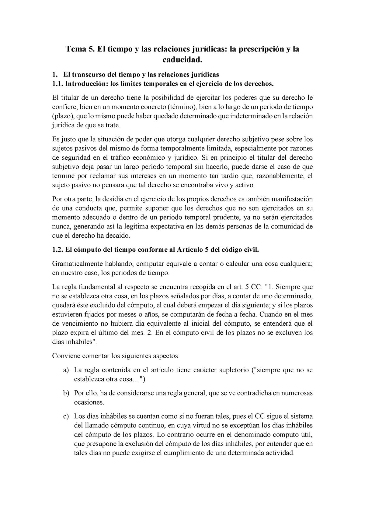 Apuntes Tema 5 Derecho Civil Tema 5 El Tiempo Y Las Relaciones