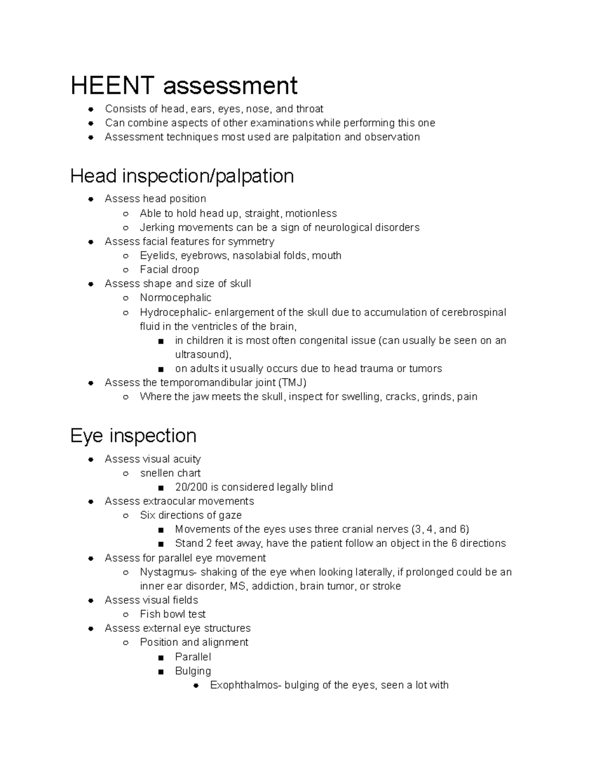 Heent Assessment Professor Bachas Lab Notes Exam 2 Heent