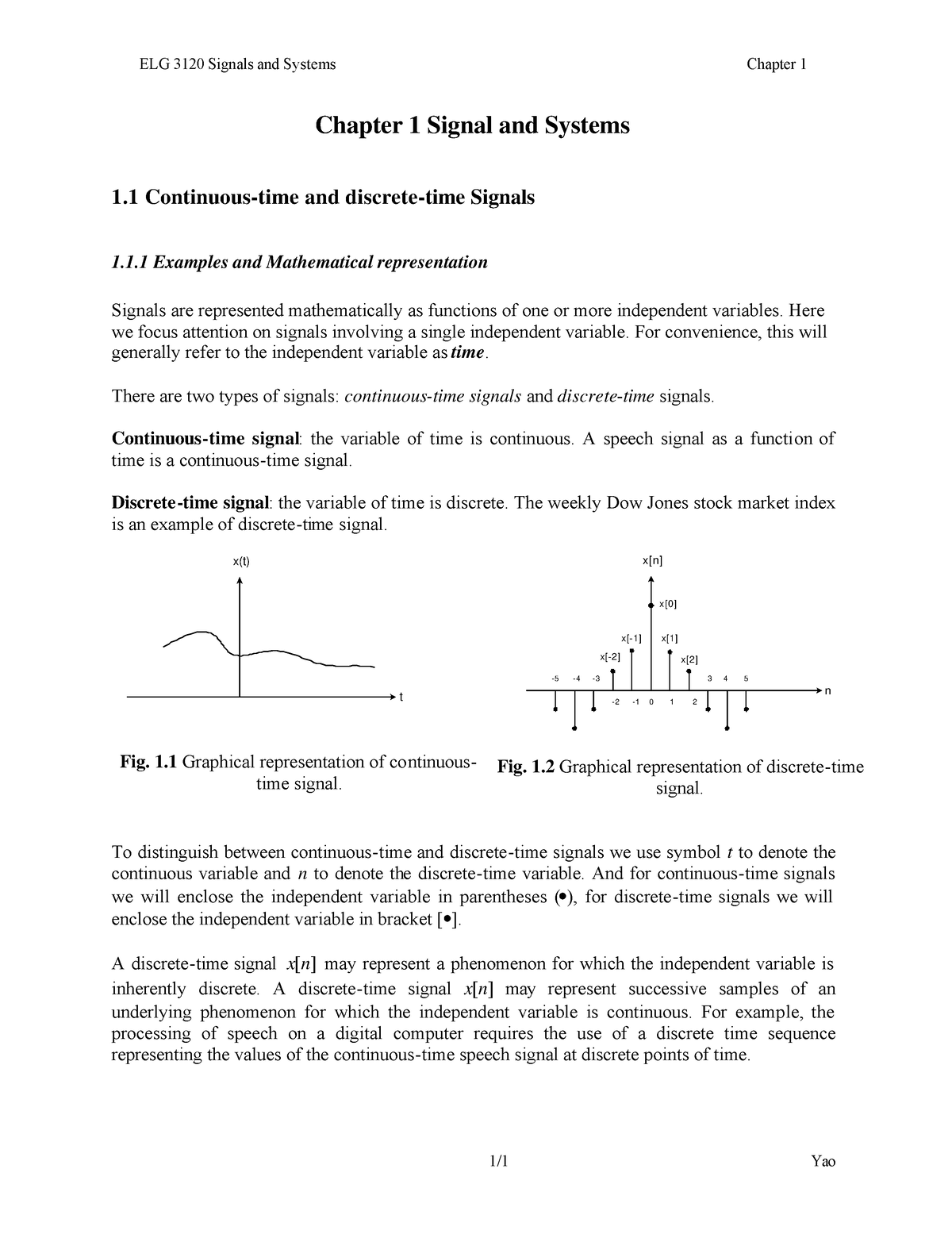 Chapter 1 Signal And Systems Chapter 1 Signal And Systems 1