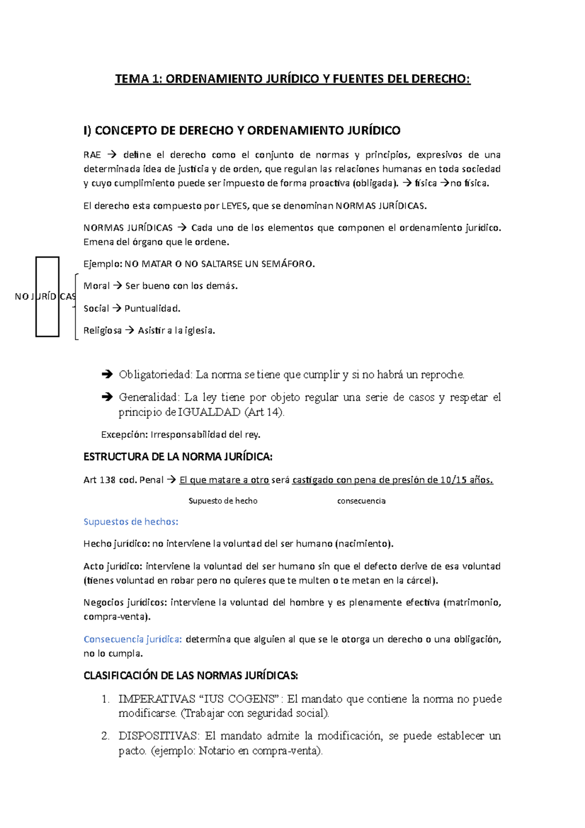 Tema 1 Derecho Apunts 1 Tema 1 Ordenamiento JurÍdico Y Fuentes Del