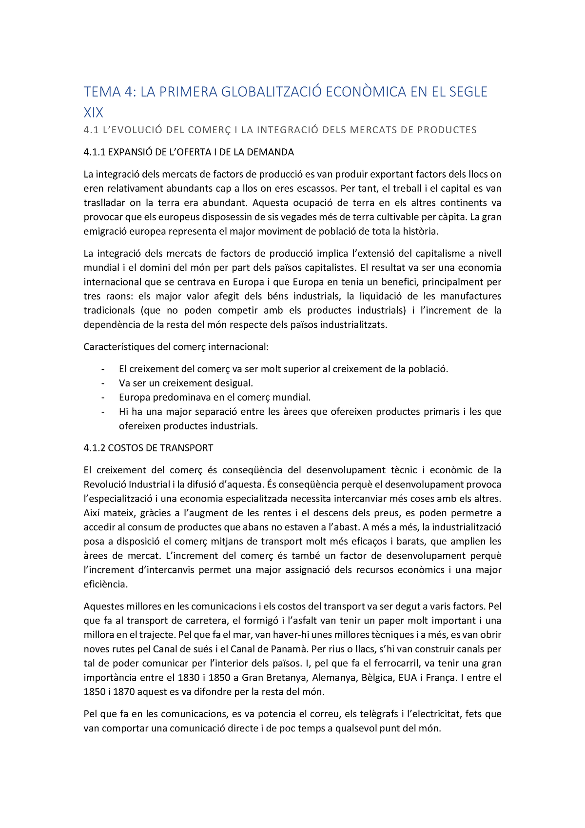 Tema 4 Resumen Tema 4 Tema 4 La Primera Globalitzaci” Econ“mica En