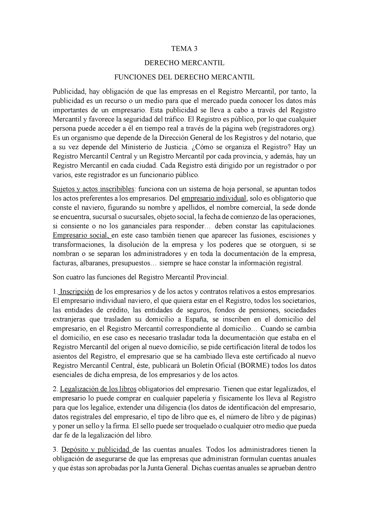 Tema 3 Pasado Apuntes 3 Tema 3 Derecho Mercantil Funciones Del