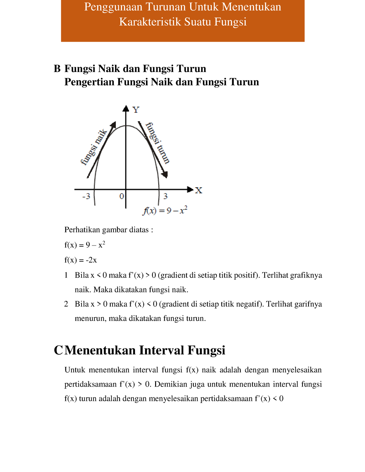 Fungsi Naik Dan Fungsi Turun Penggunaan Turunan Untuk Menentukan