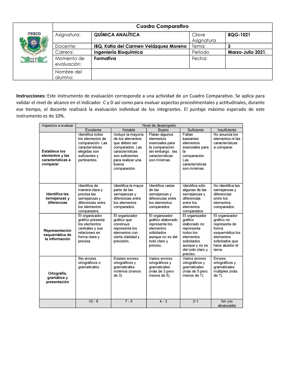 Matriz De Evaluación Para Cuadro Comparativo T3 Cuadro Comparativo