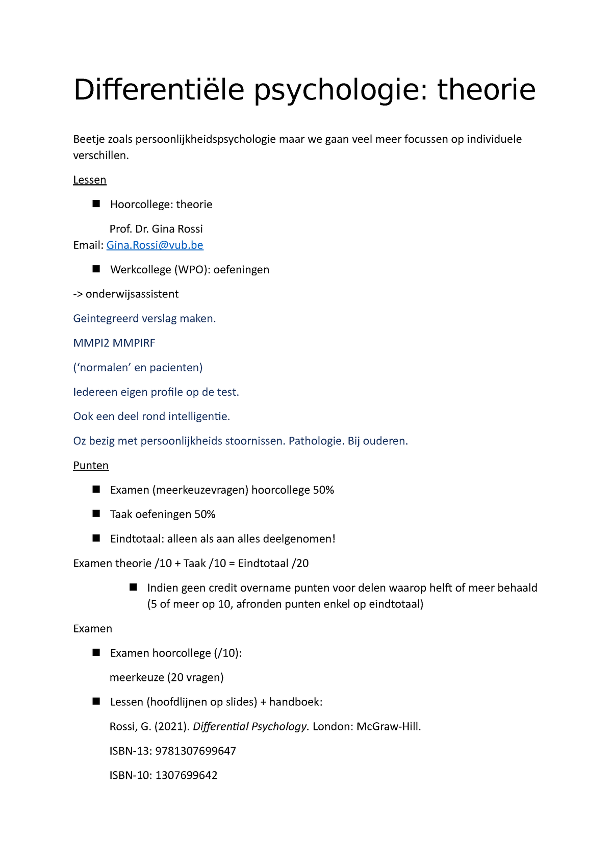 Differentiële Psychologie Inleiding Differentiële Psychologie