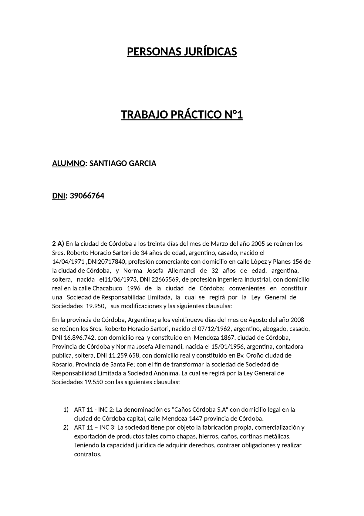 Personas Jurídicas Tp 1 Personas JurÍdicas Trabajo PrÁctico N° Alumno