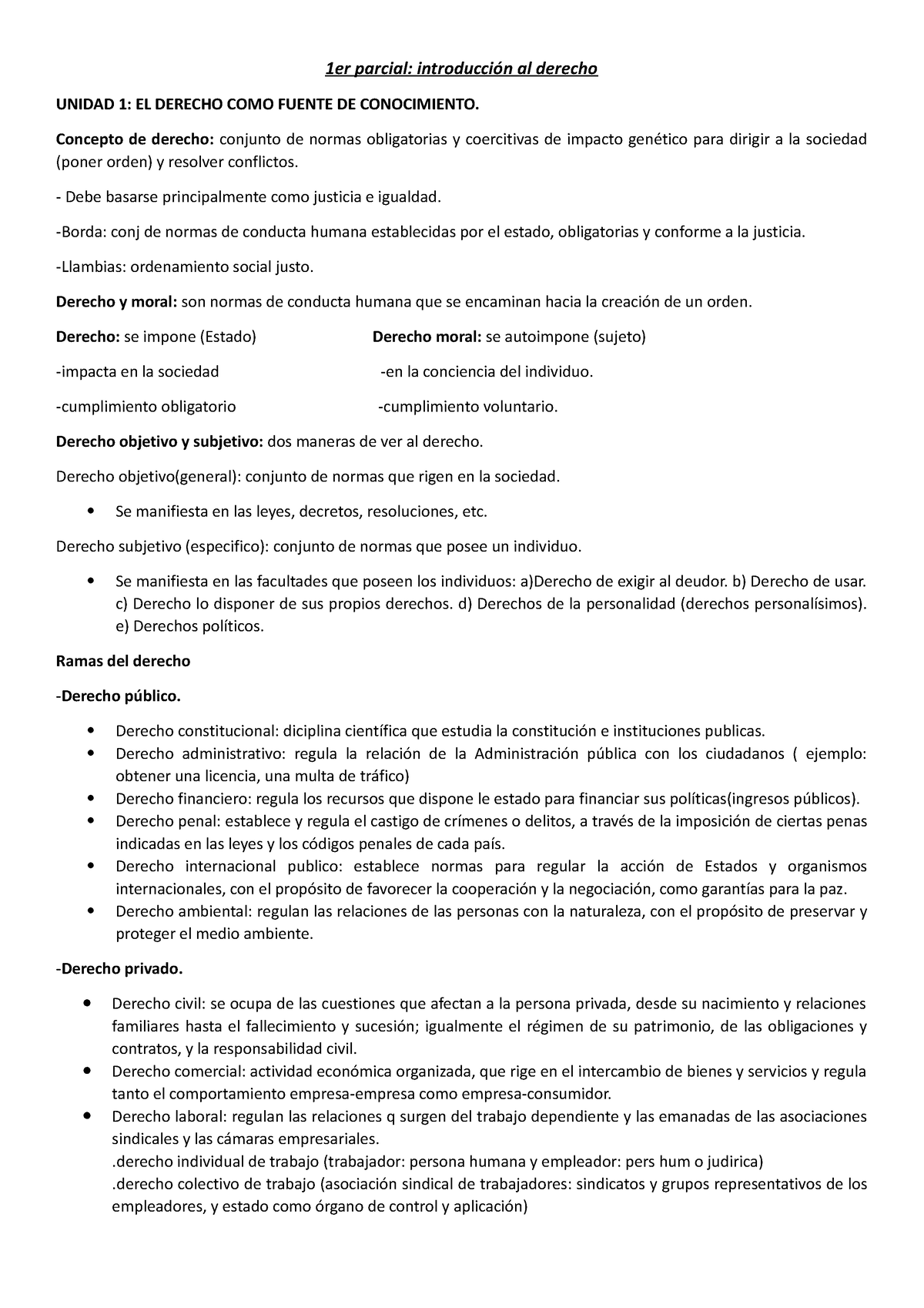 1er Parcial Derecho 1er Parcial Introducción Al Derecho Unidad 1 El