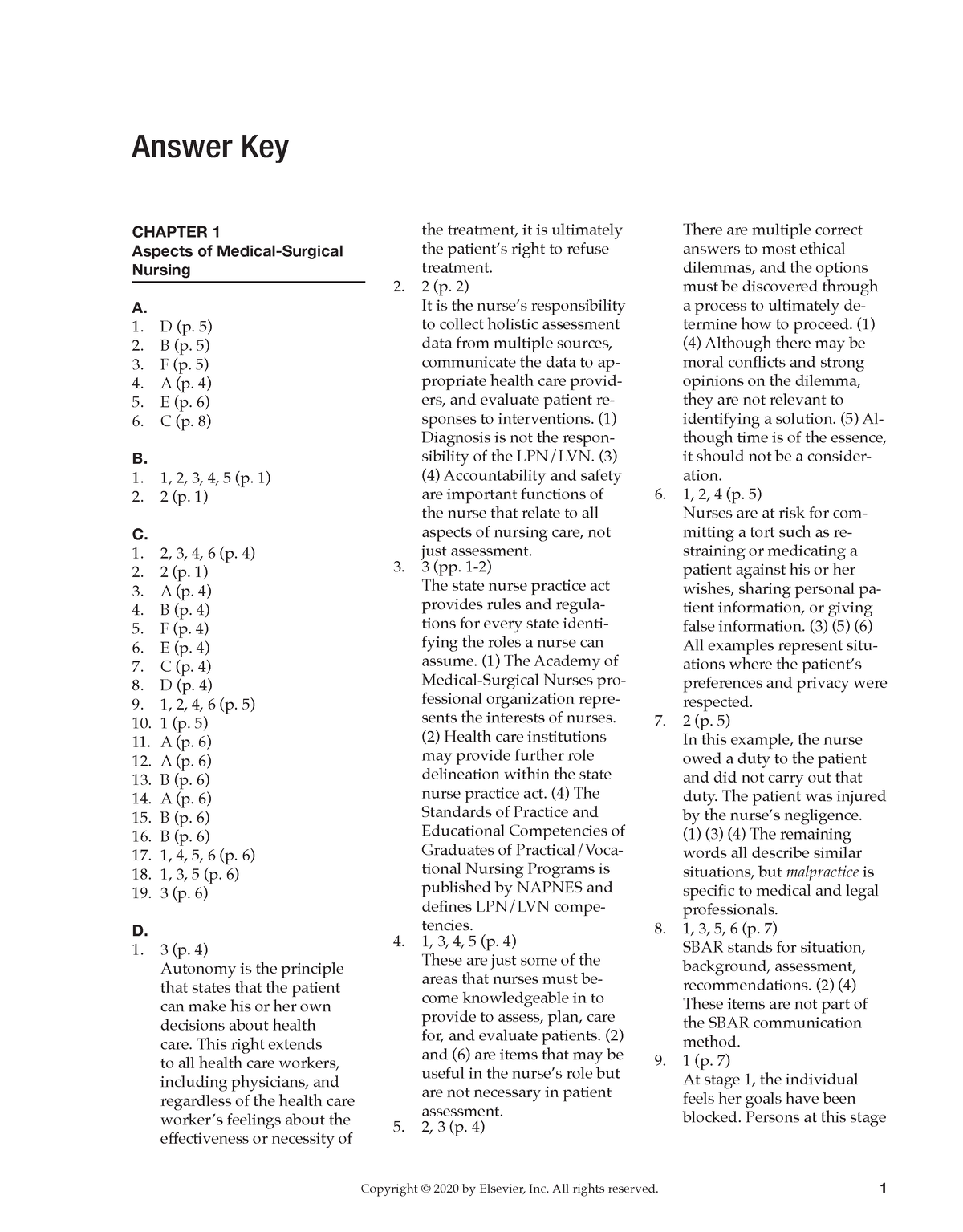 Med Surg Answer Key Study Guide Answer Key Chapter 1 Aspects Of