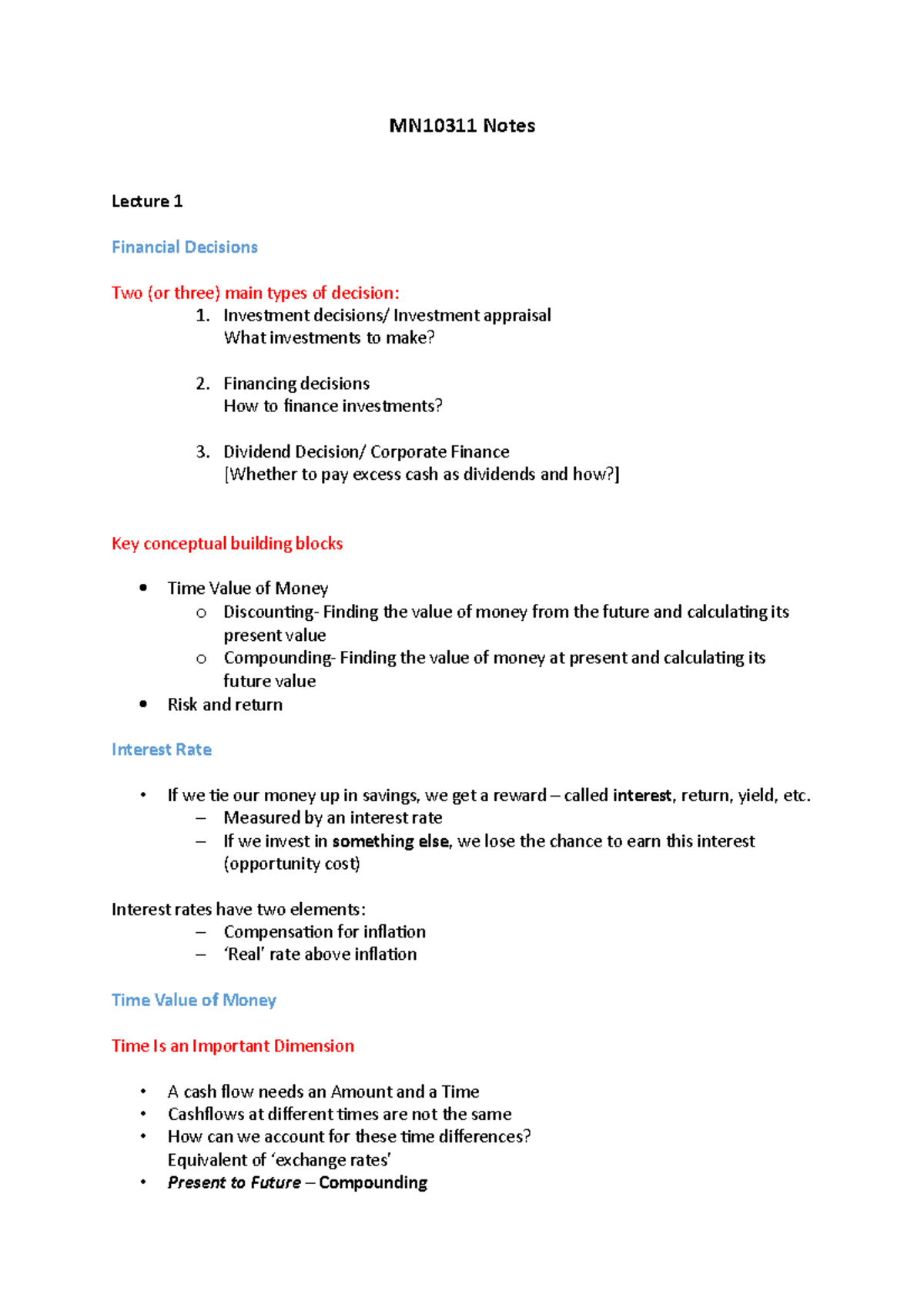 Week 1 Introduction To Module Mn10311 Notes Lecture 1 Financial