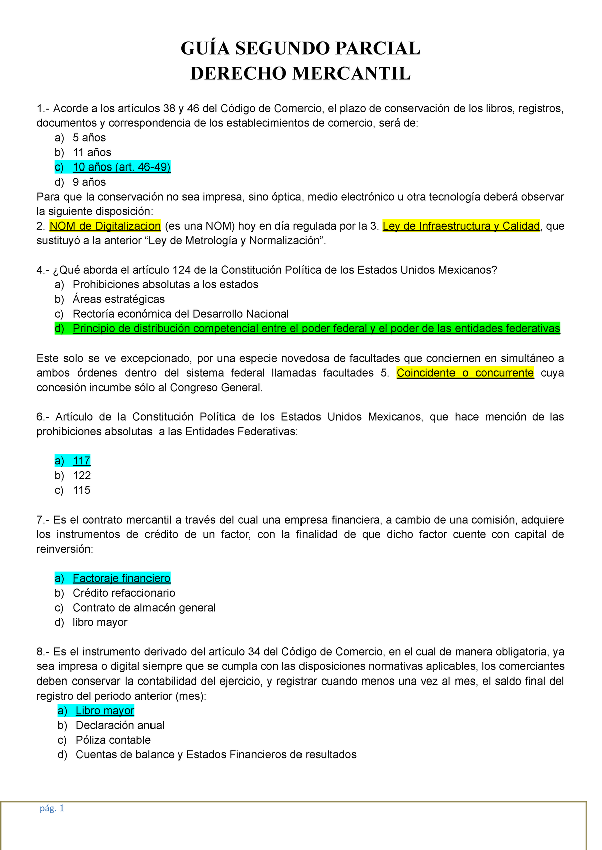 Guia De Derecho Mercantil GuÍa Segundo Parcial Derecho Mercantil 1