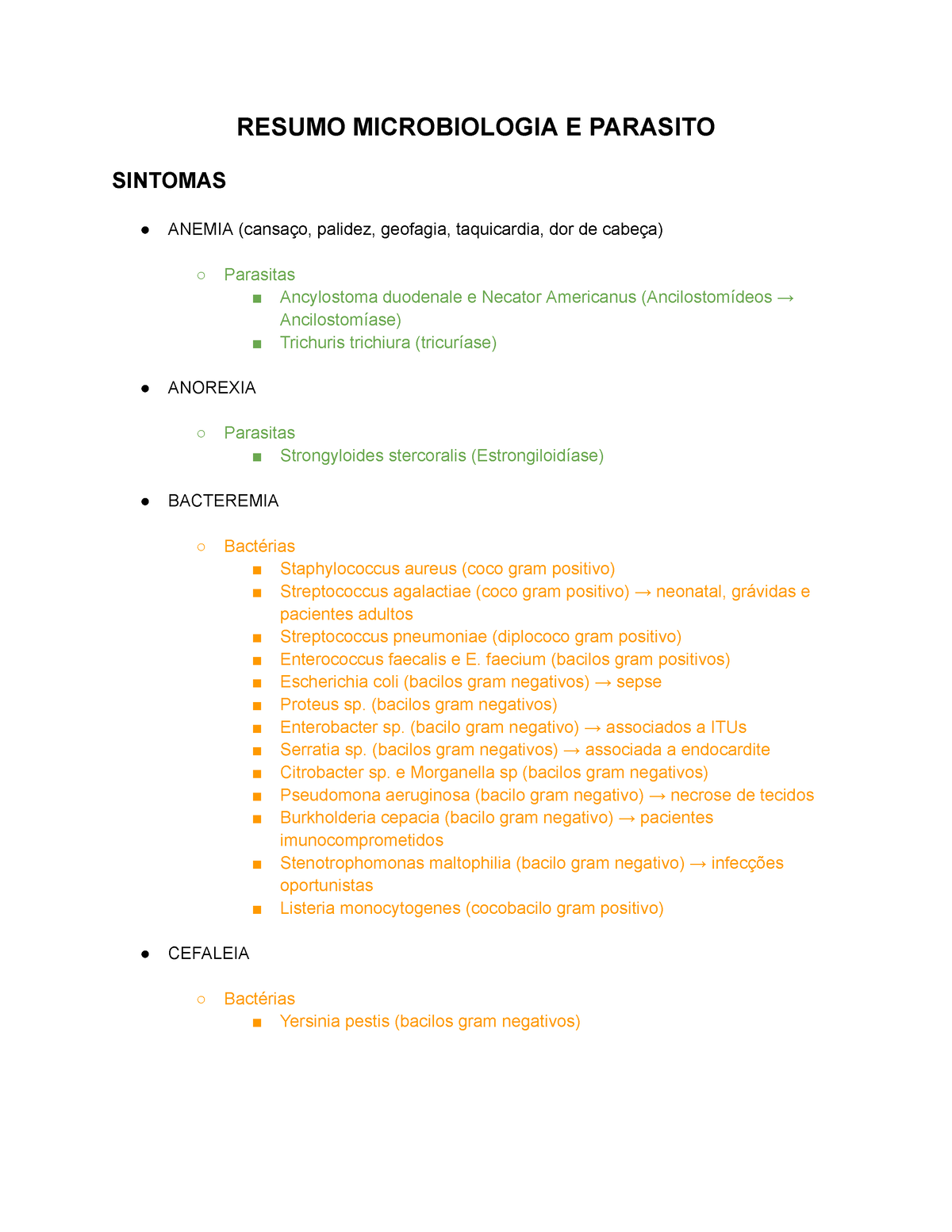 Resumo Microbiologia E Parasitologia Resumo Microbiologia E Parasito