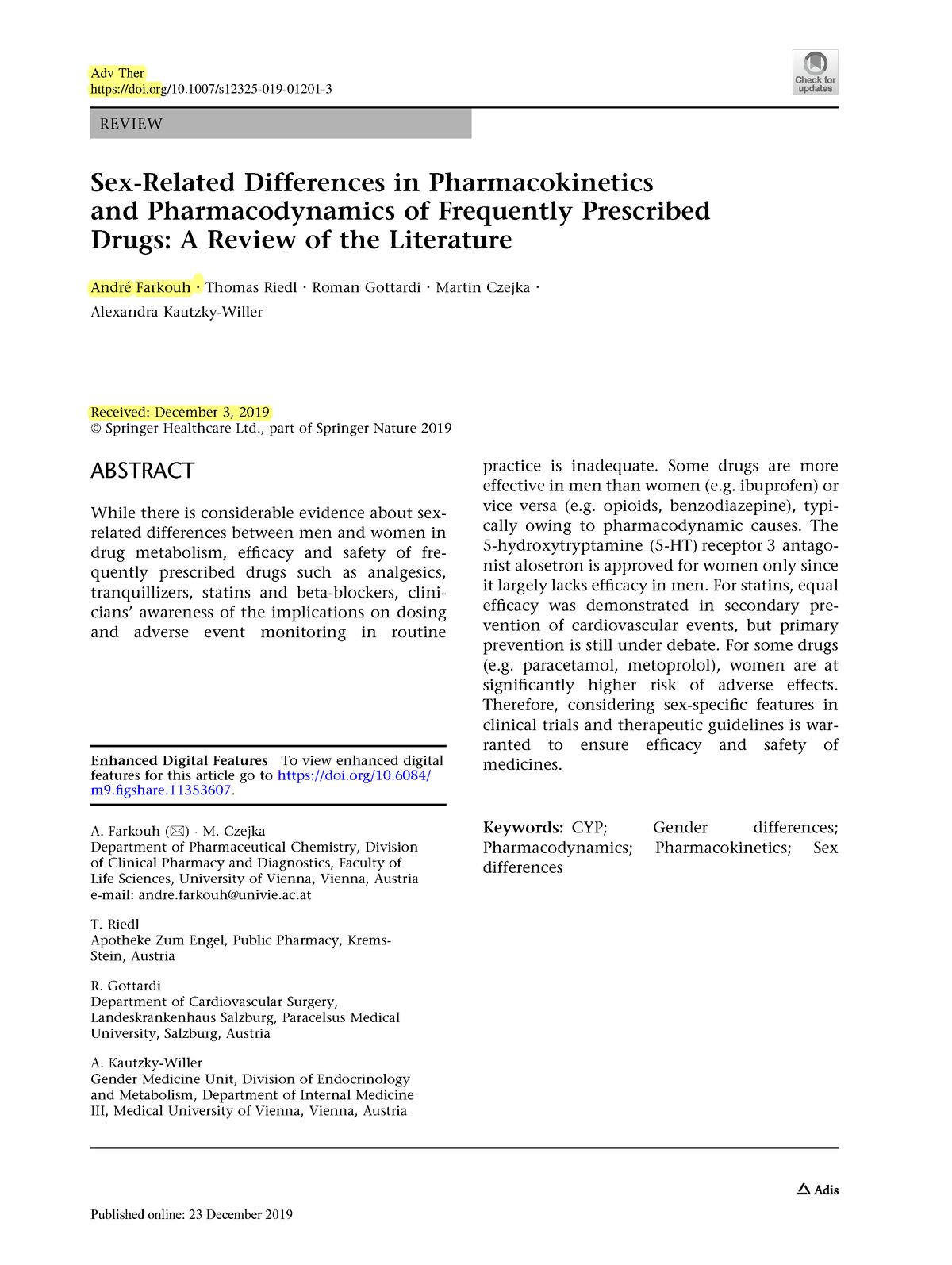 Pharmacodynamics Rel Sex Review Sex Related Differences In