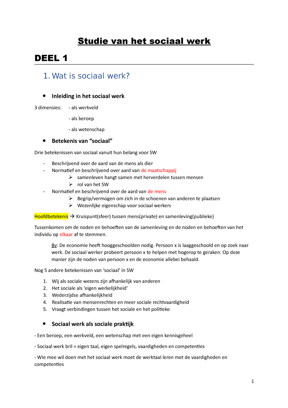 Samenvatting Studie Van Het Sociaal Werk Deel 1 1 Is Sociaal Werk