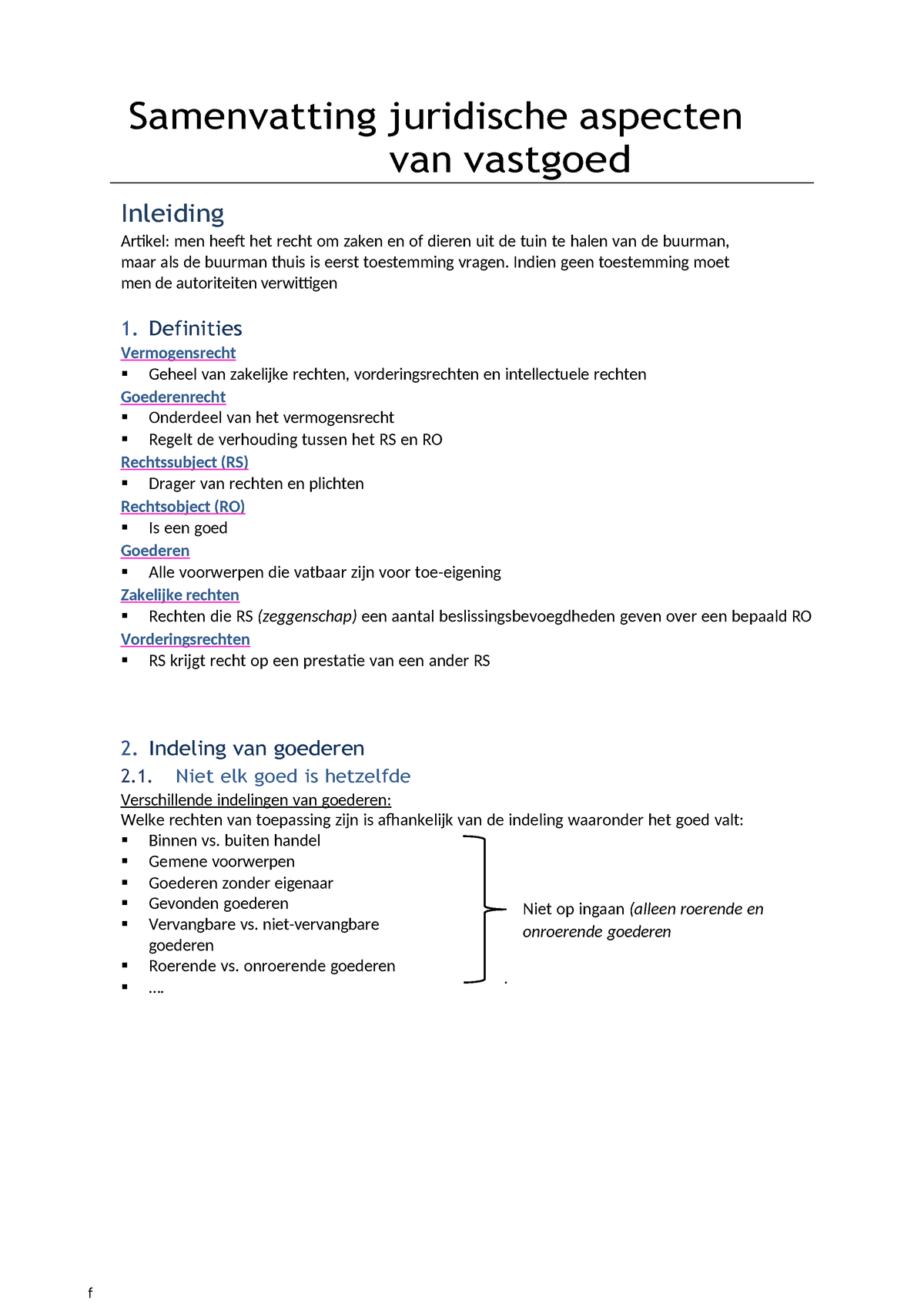 Samenvatting Juridische Aspecten Van Vastgoed Samenvatting Juridische