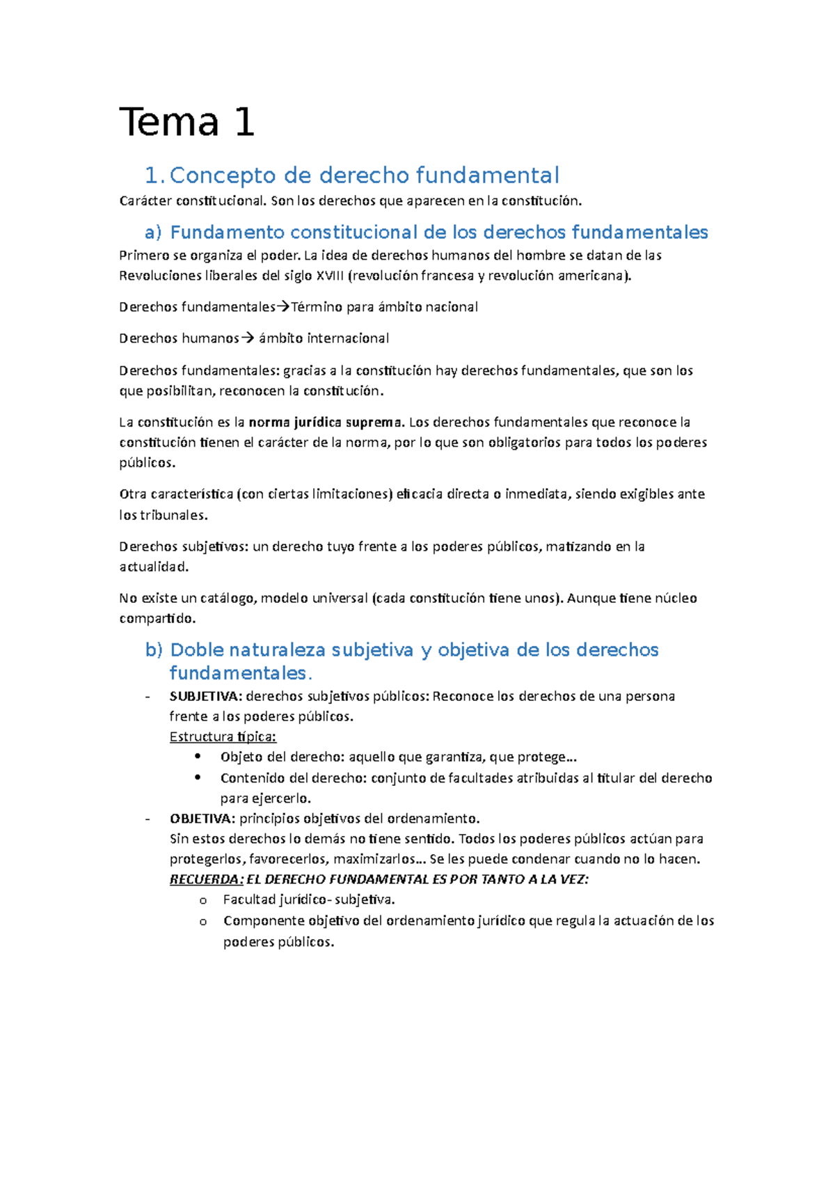 Tema 1 Apuntes 1 Tema 1 1 De Derecho Fundamental Carácter