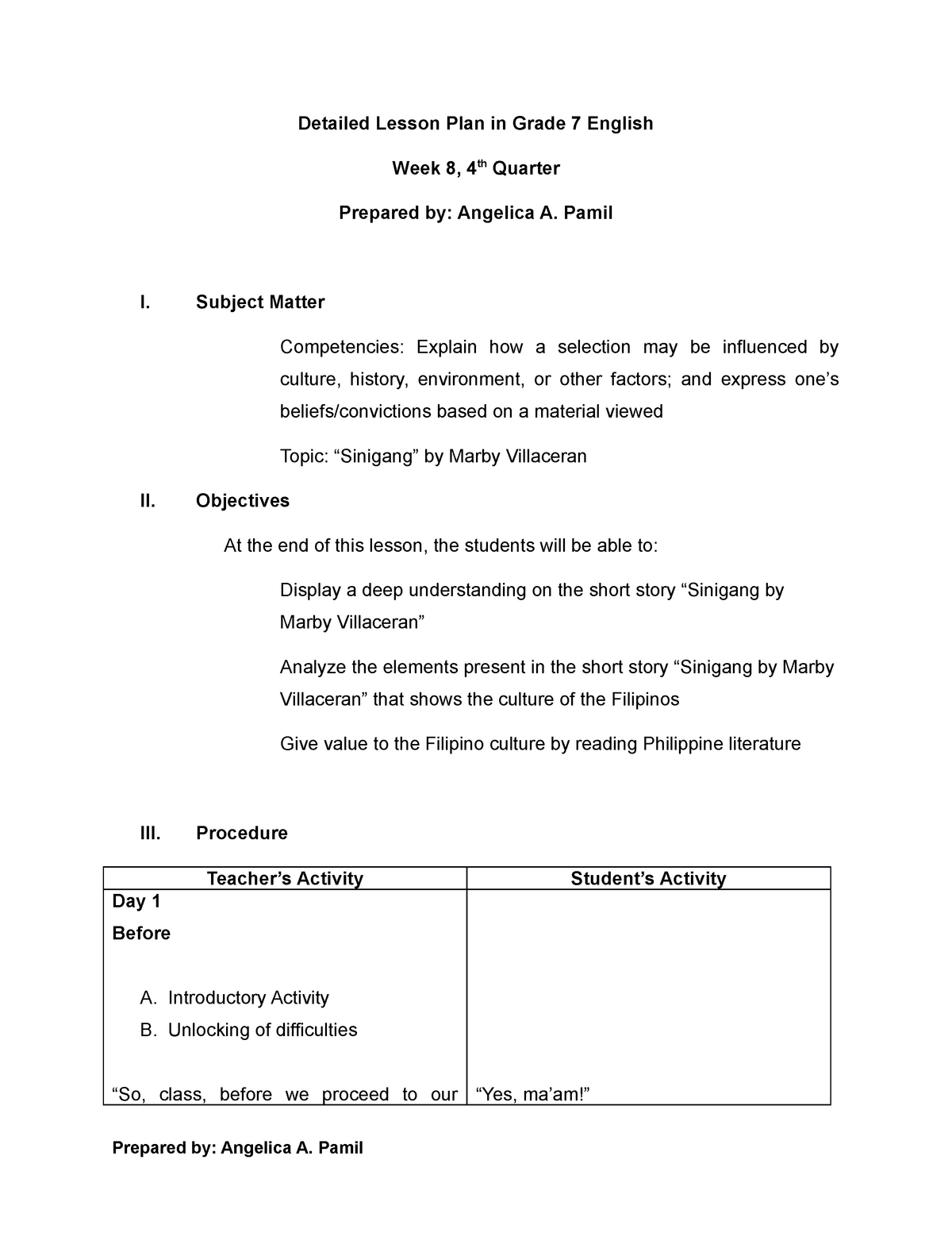 Detailed Lesson Plan In Grade 7 English Docx Detailed Lesson Plan In