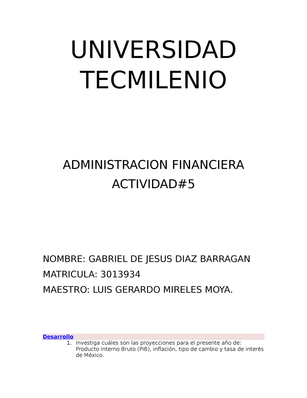 Actividad 5 Administracion Universidad Tecmilenio Administracion