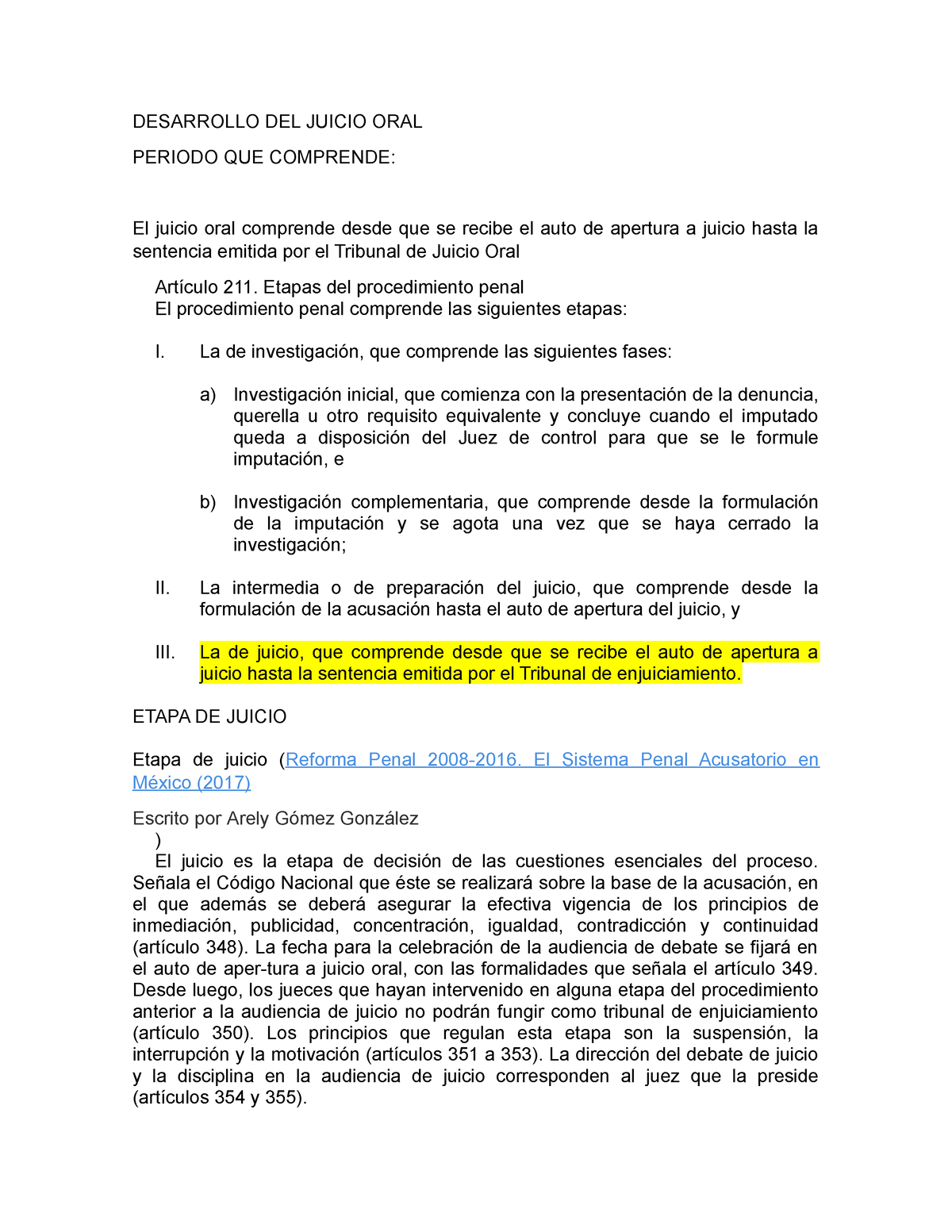 Desarrollo Del Juicio Oral Desarrollo Del Juicio Oral Periodo Que