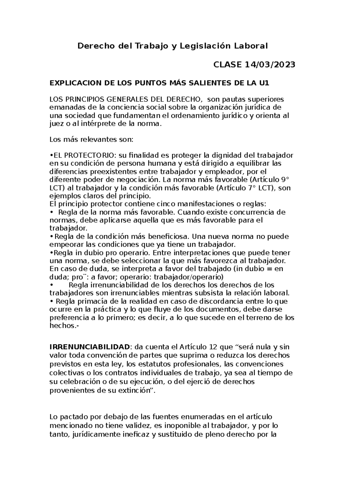 Derecho Del Trabajo Y Legislación Laboral Clase 14 03 2023 Derecho