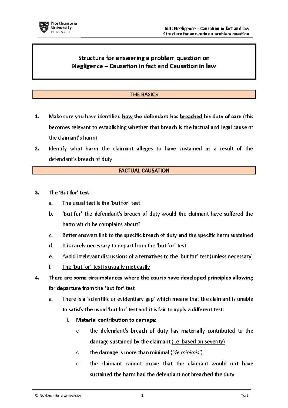 Negligence Causation And Remoteness Of Damage Topic Outline