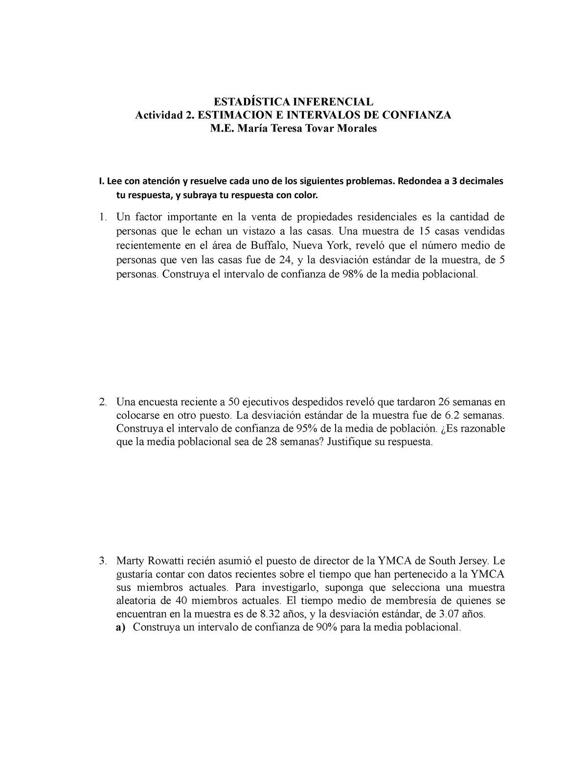 Actividad 2 Intervalos Confianza EstadÍstica Inferencial Actividad 2