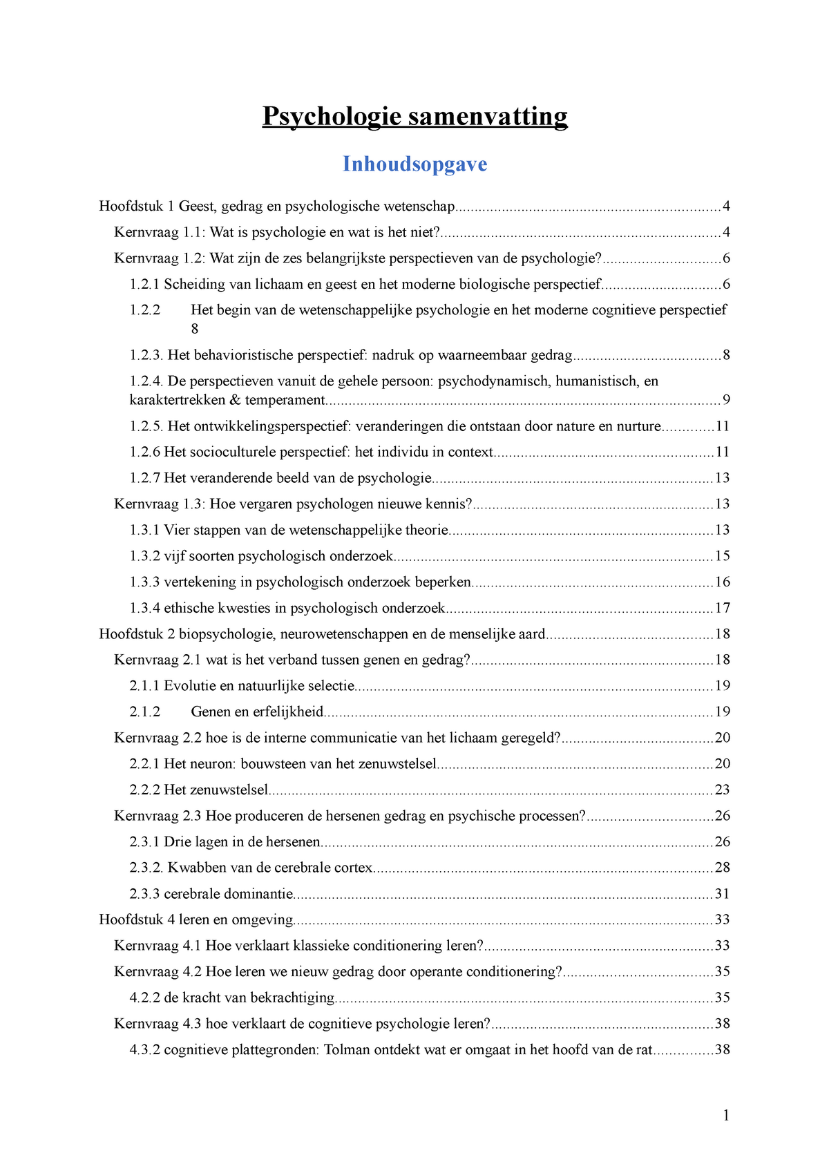 Samenvatting Psychologie Psychologie Samenvatting Inhoudsopgave