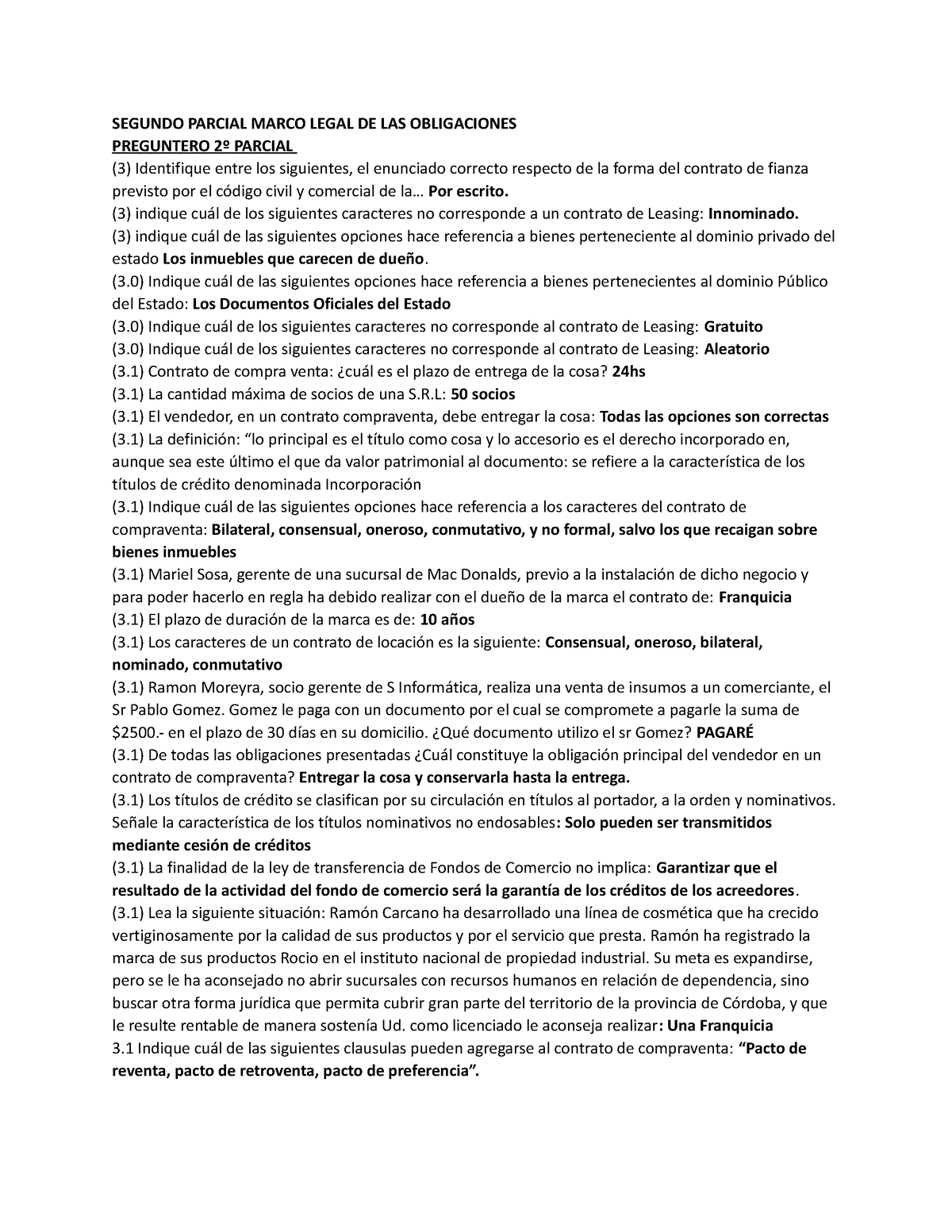 Segundo Parcial Marco Legal De Las Obligaciones Marco Legal De Las