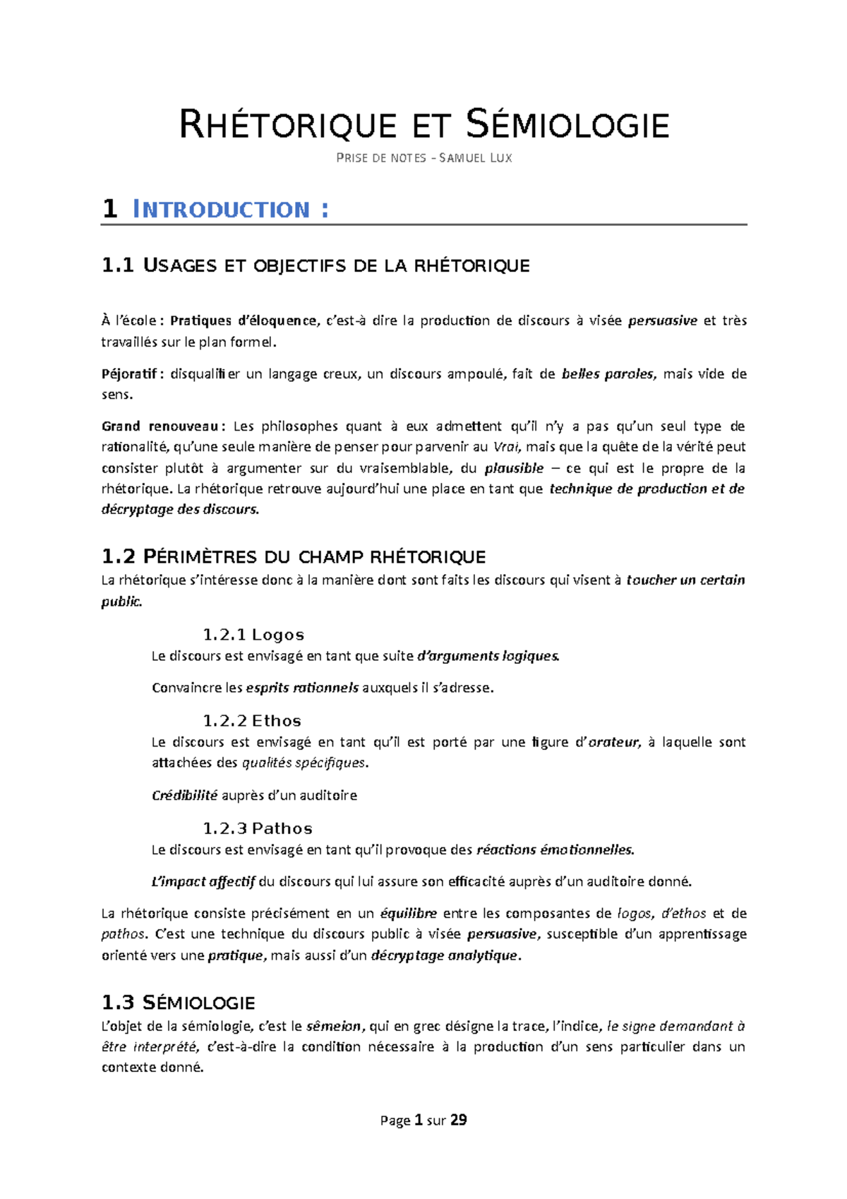 Rhétorique Et Sémiologie Synthèse Notes De Samuel Lux RhÉtorique Et