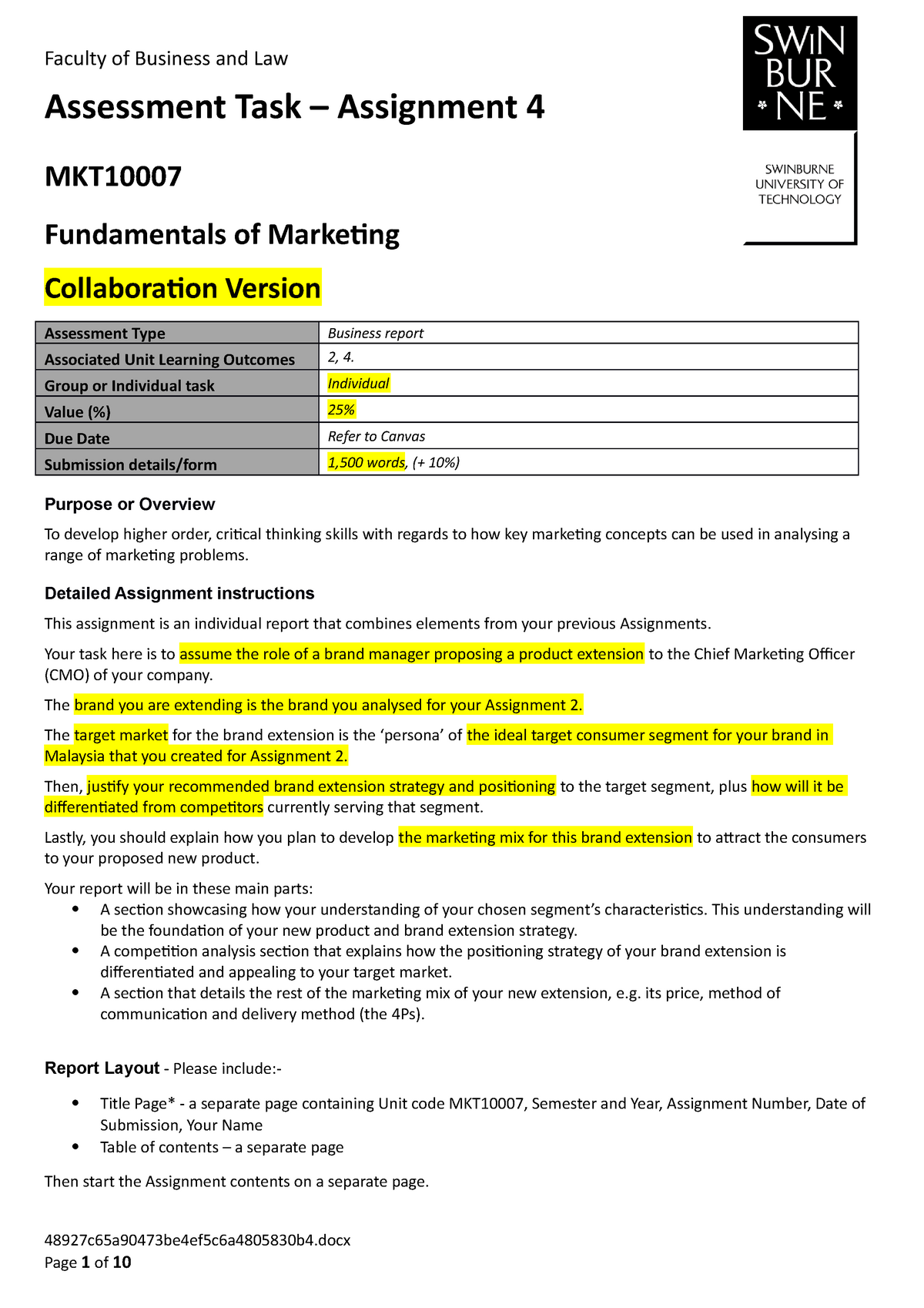 Mkt10007 2021 Assignment 4 1 Faculty Of Business And Law Assessment