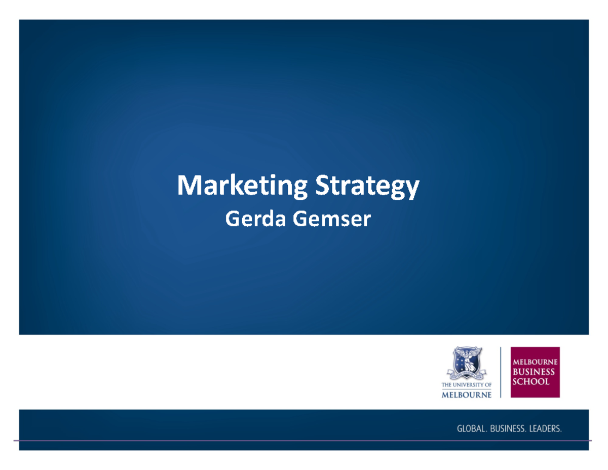 Strategic Marketing V 2 1 Week 11 Lecture Notes Marketing Strategy