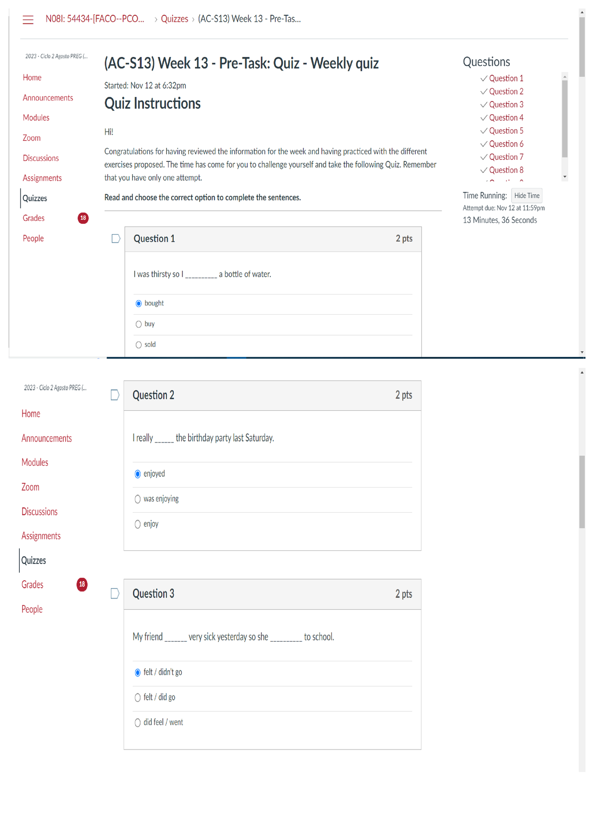 Ac S13 Week 13 Pre Task Quiz Weekly Quiz Ingles Iii Studocu